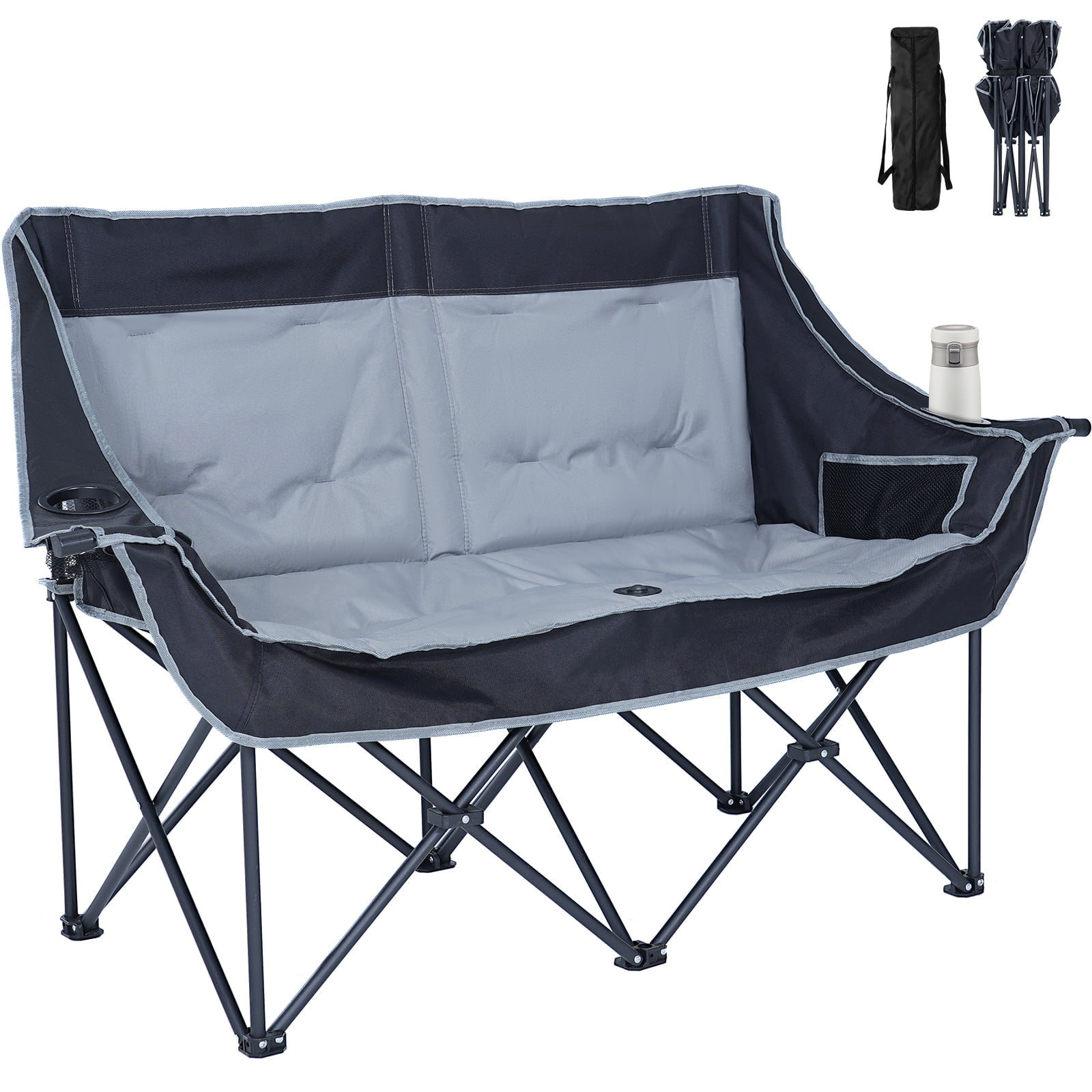 ABORON Oversized Double Camping Chair, Folding 2 Person Camping Chair Loveseat, Fully Padded Duo ...