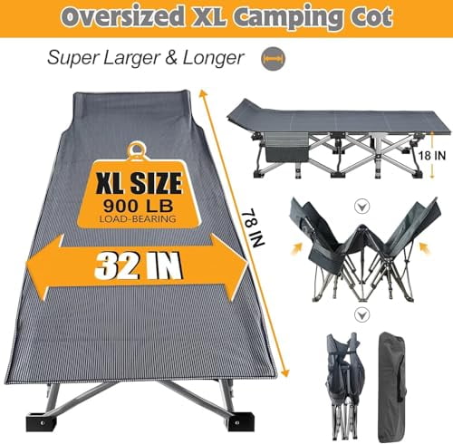 ABORON Oversized Folding Camping Cot for Adults, Double Layer 1200D ...