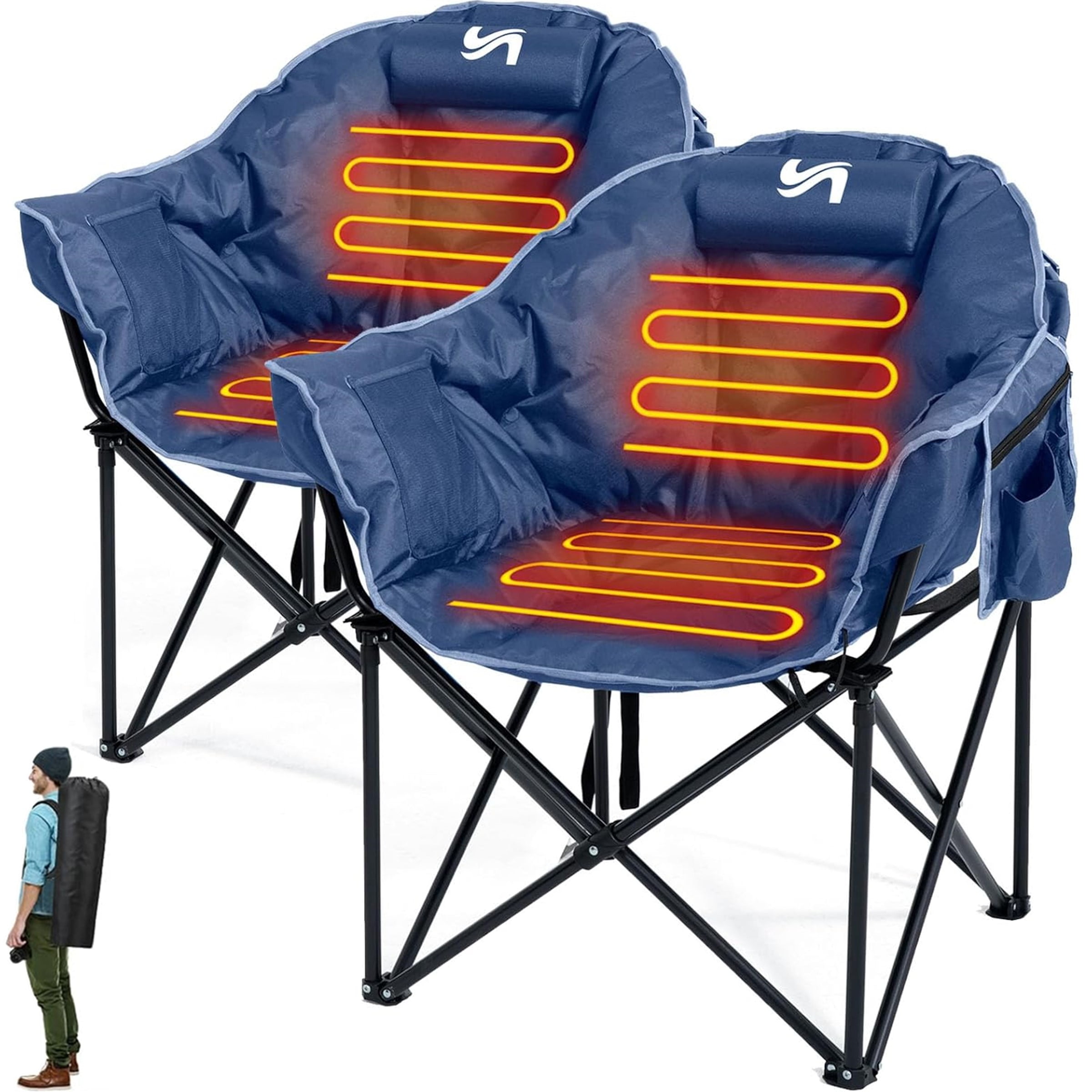 ABORON Oversized Heated Camping Chair with Pillow, 2-Pack Outdoor ...