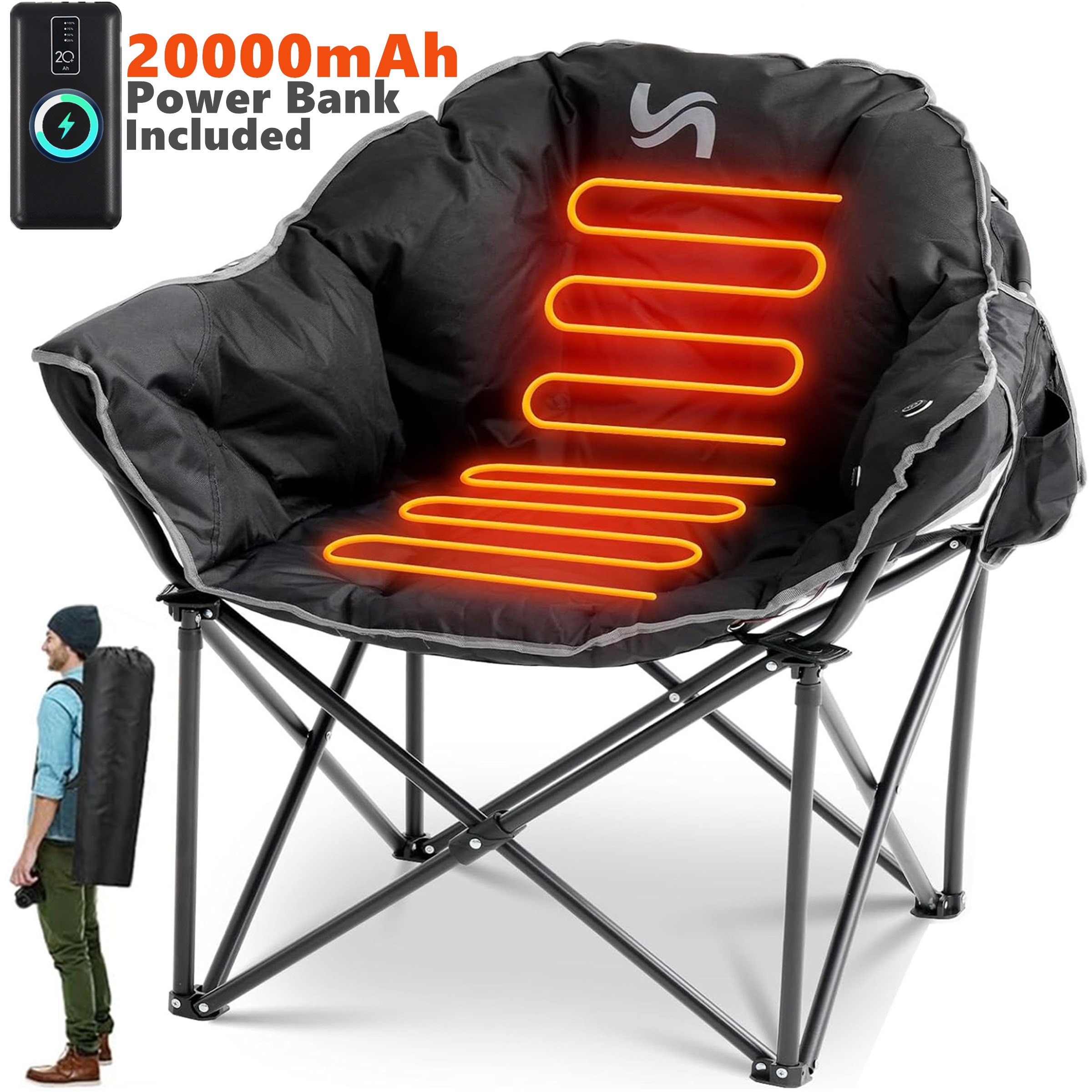 ABORON Oversized Heated Camping Chair with Pillow, Outdoor Portable ...