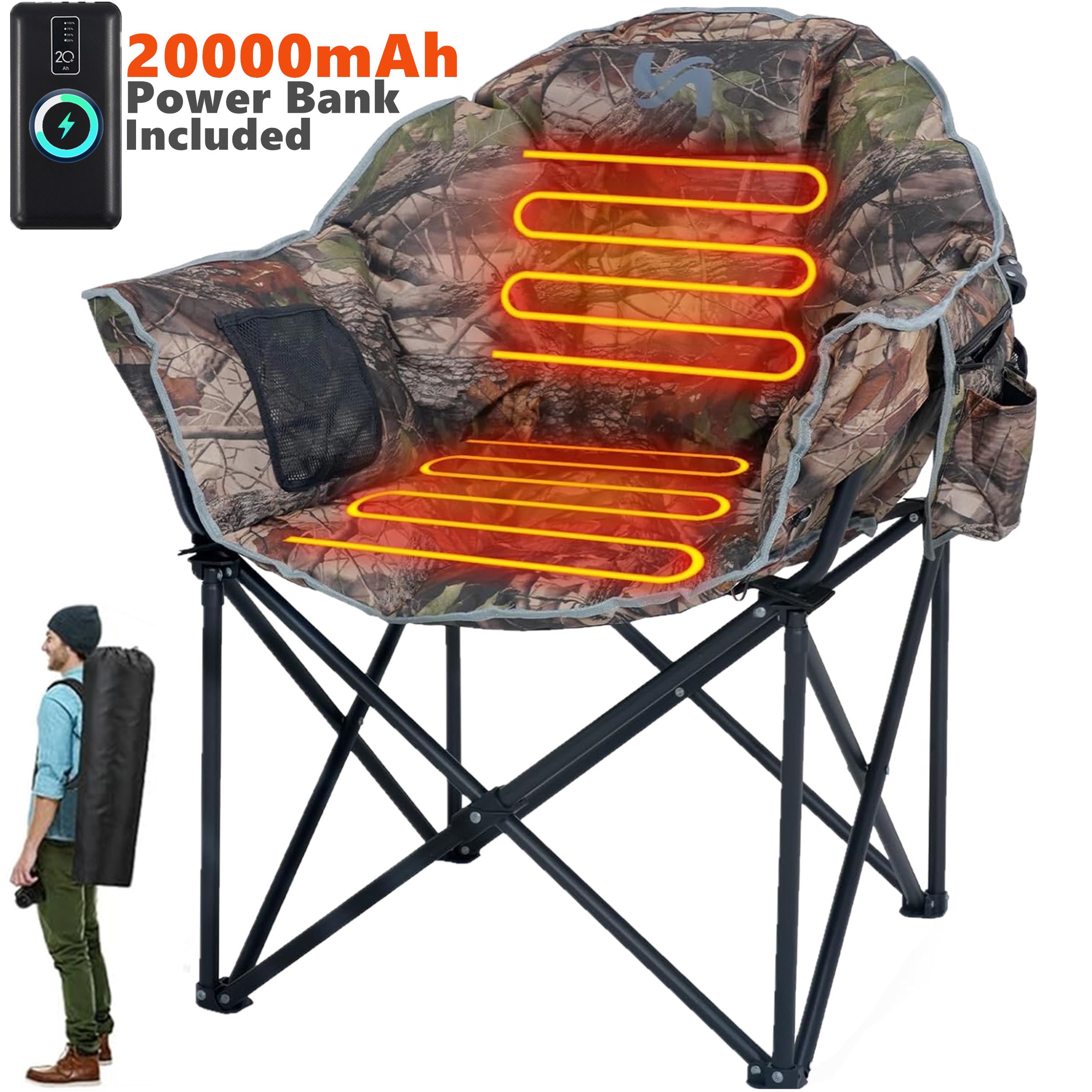 3 Heat Level Chair Oversized Heated Camping Chair - 3 Heat Levels With ...
