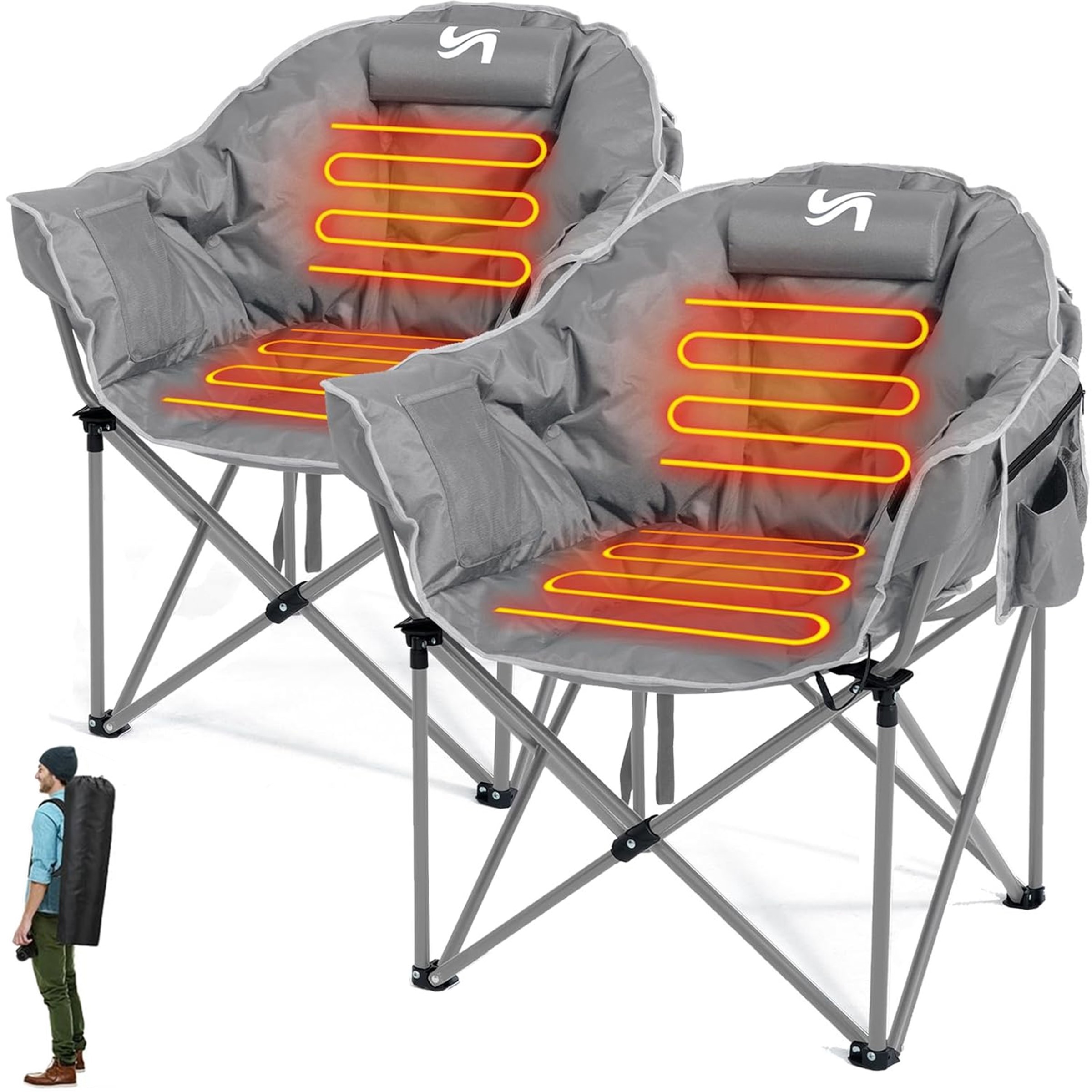 ABORON Oversized Heated Camping Chair with Pillow, 2-Pack Outdoor ...