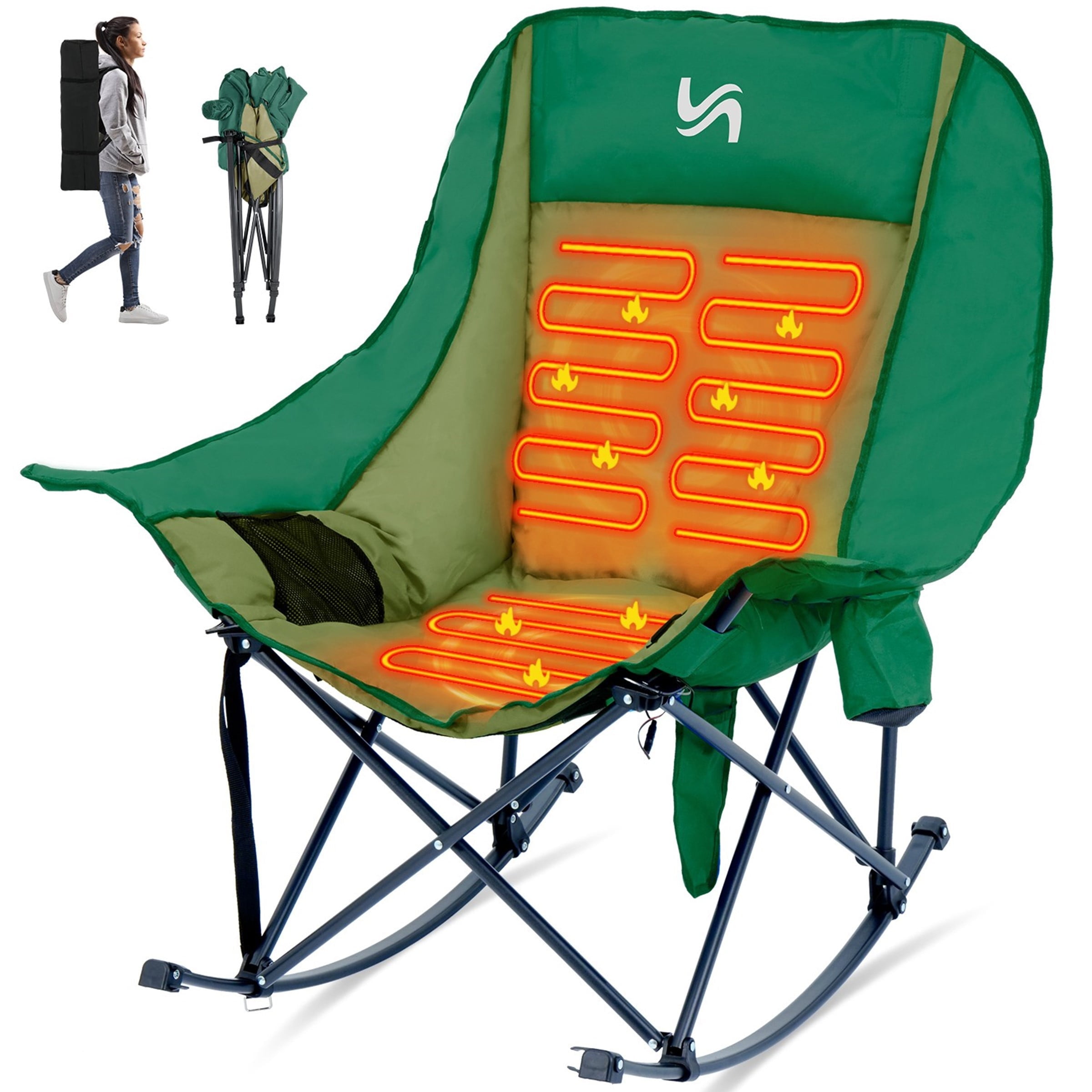 ABORON Oversized Heated Rocking Camping Chair Adults, Folding Heated ...