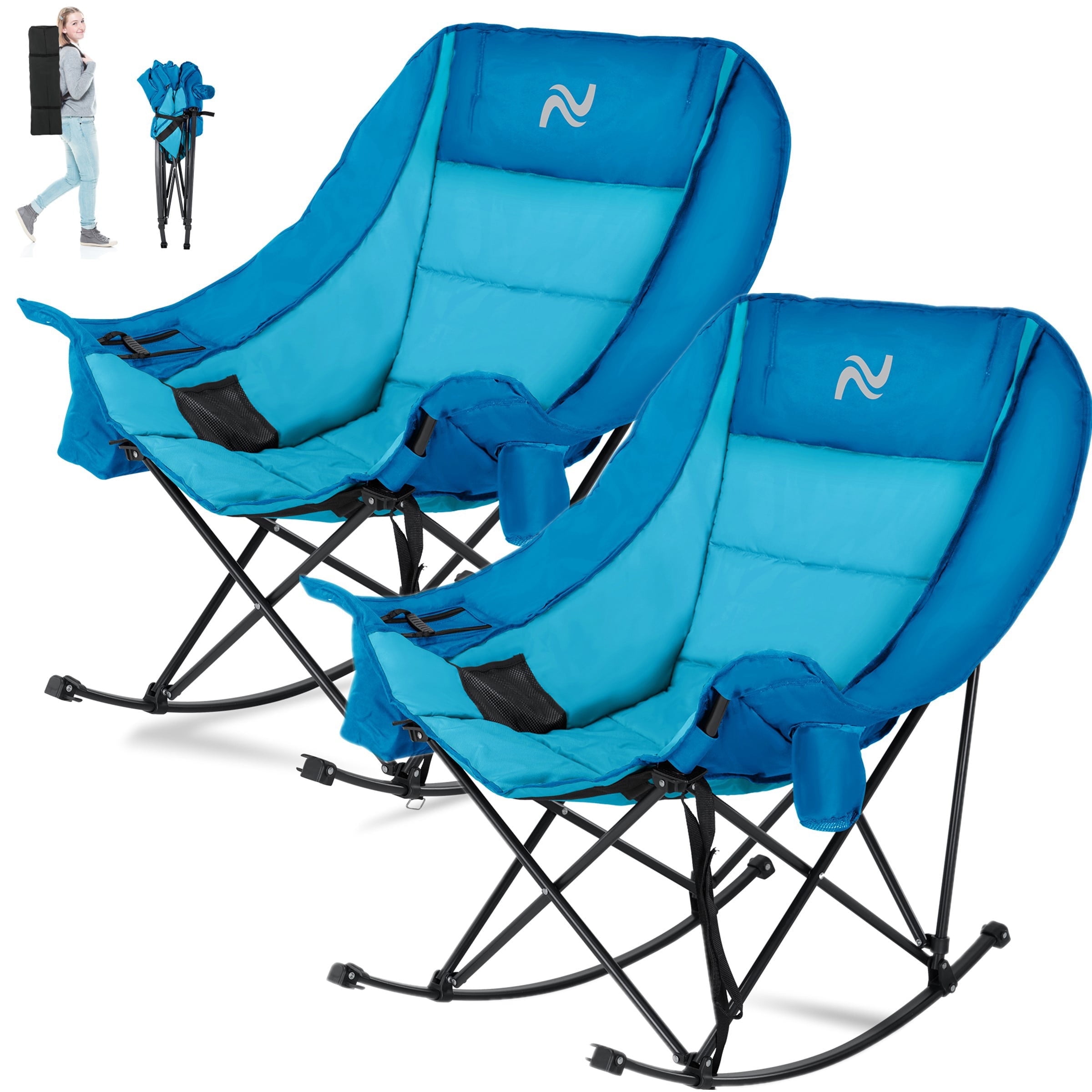 ABORON Oversized Rocking Camping Chair, 2-Pack Folding Camping Rocker ...