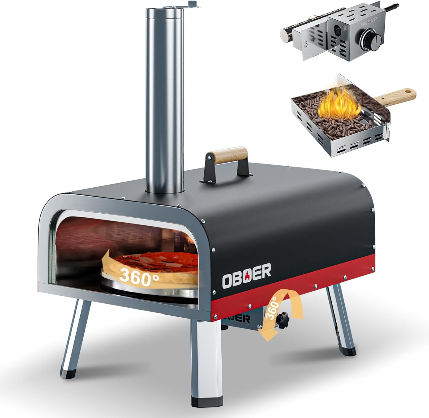 ABORON Pizza Oven Outdoor, Electric Rotatable 13" Multi-Fuel Pizza ...