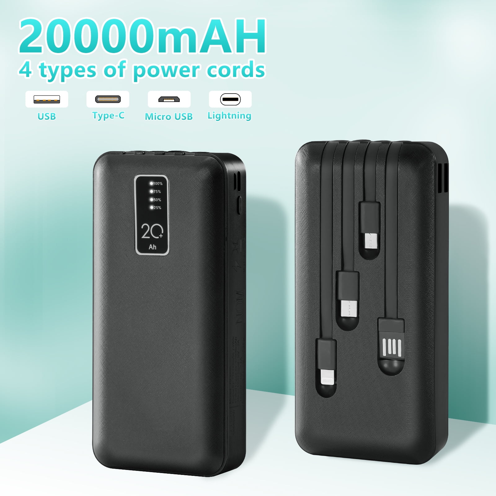 ABORON Portable Charger 20000mAh Power Bank 2 Pack, Dual USB Battery ...
