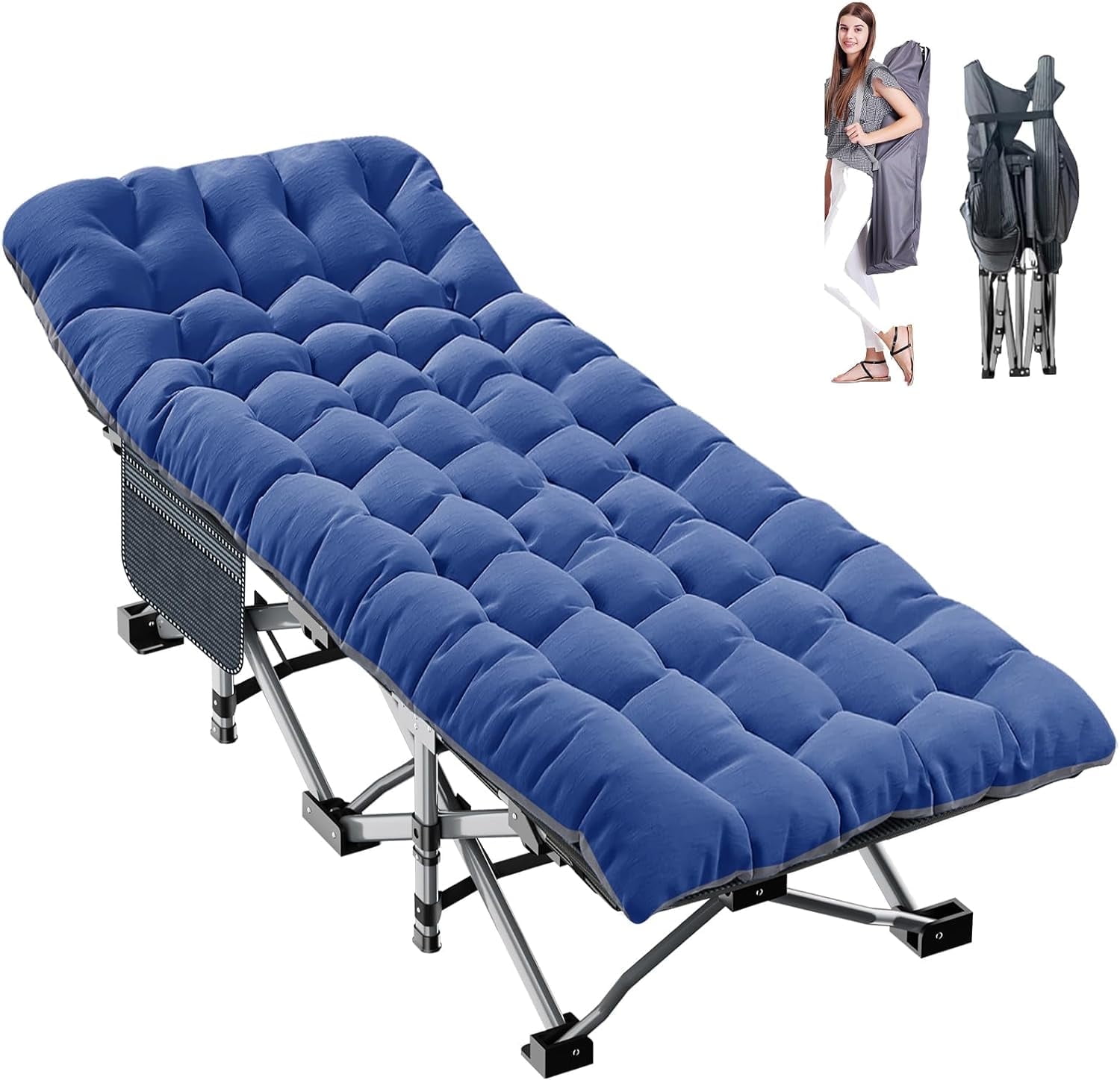 ABORON Portable Folding Sleeping Cots with 2 Sided Cushion & Carry Bag ...