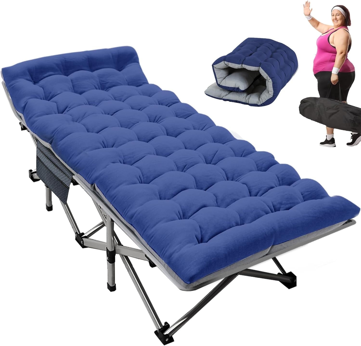 ABORON Portable Folding Sleeping Cots with 2 Sided Cushion & Carry Bag ...