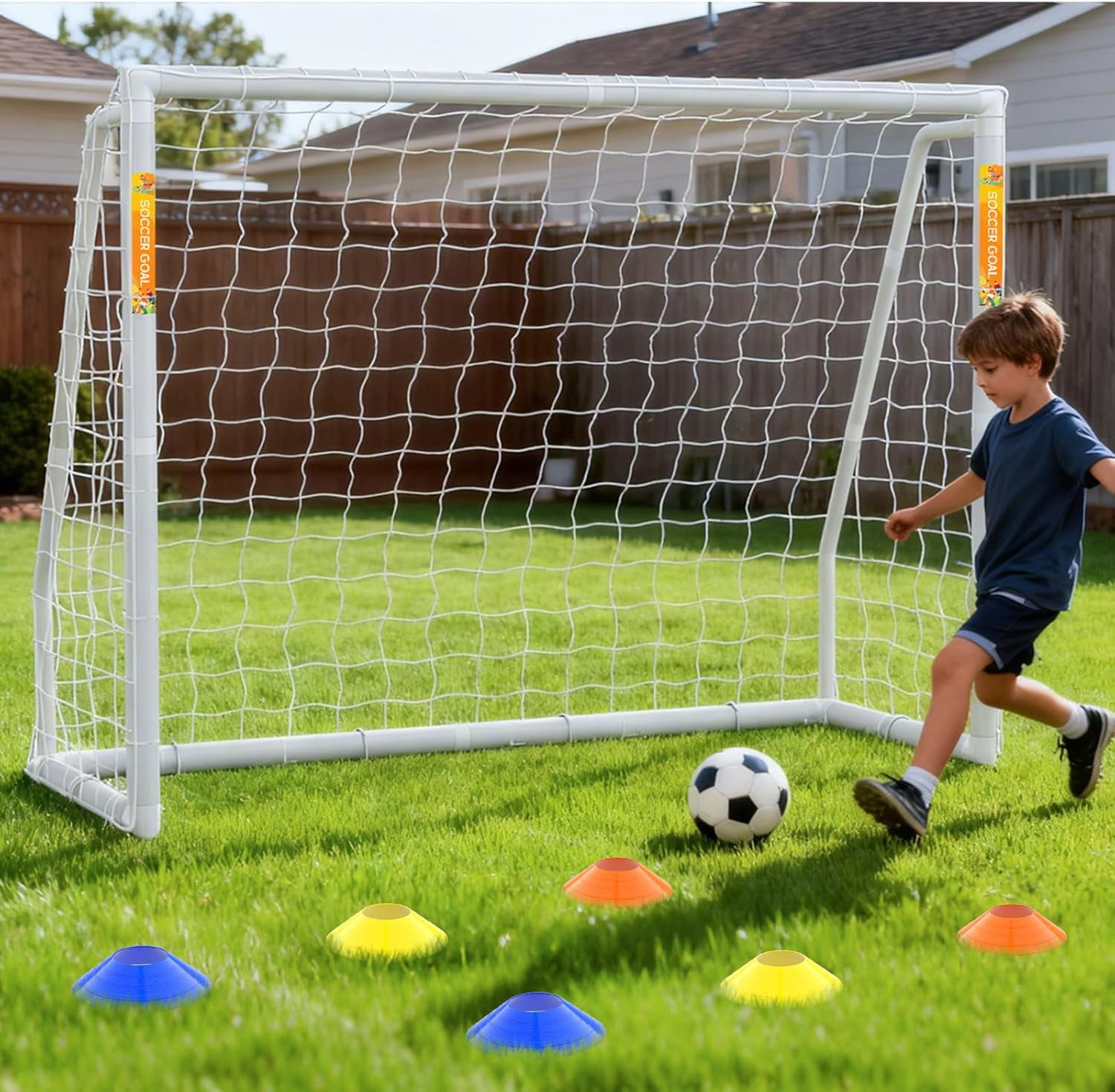 ABORON Soccer Goals for Backyard 8 x 6FT, Foldable Portable HPVC Frame ...