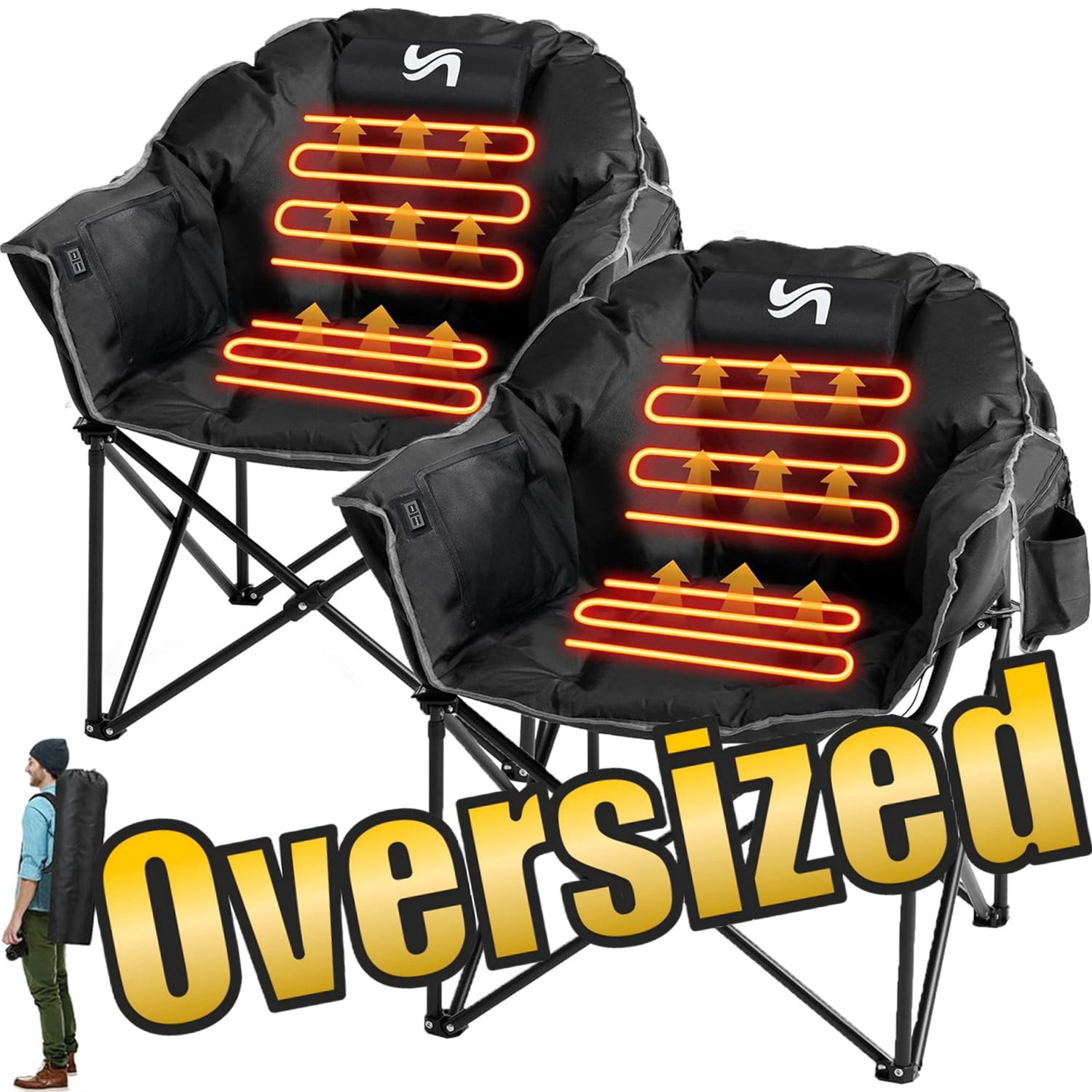 ABORON Oversized Heated Camping Chair, Portable Folding Chairs with 3 ...
