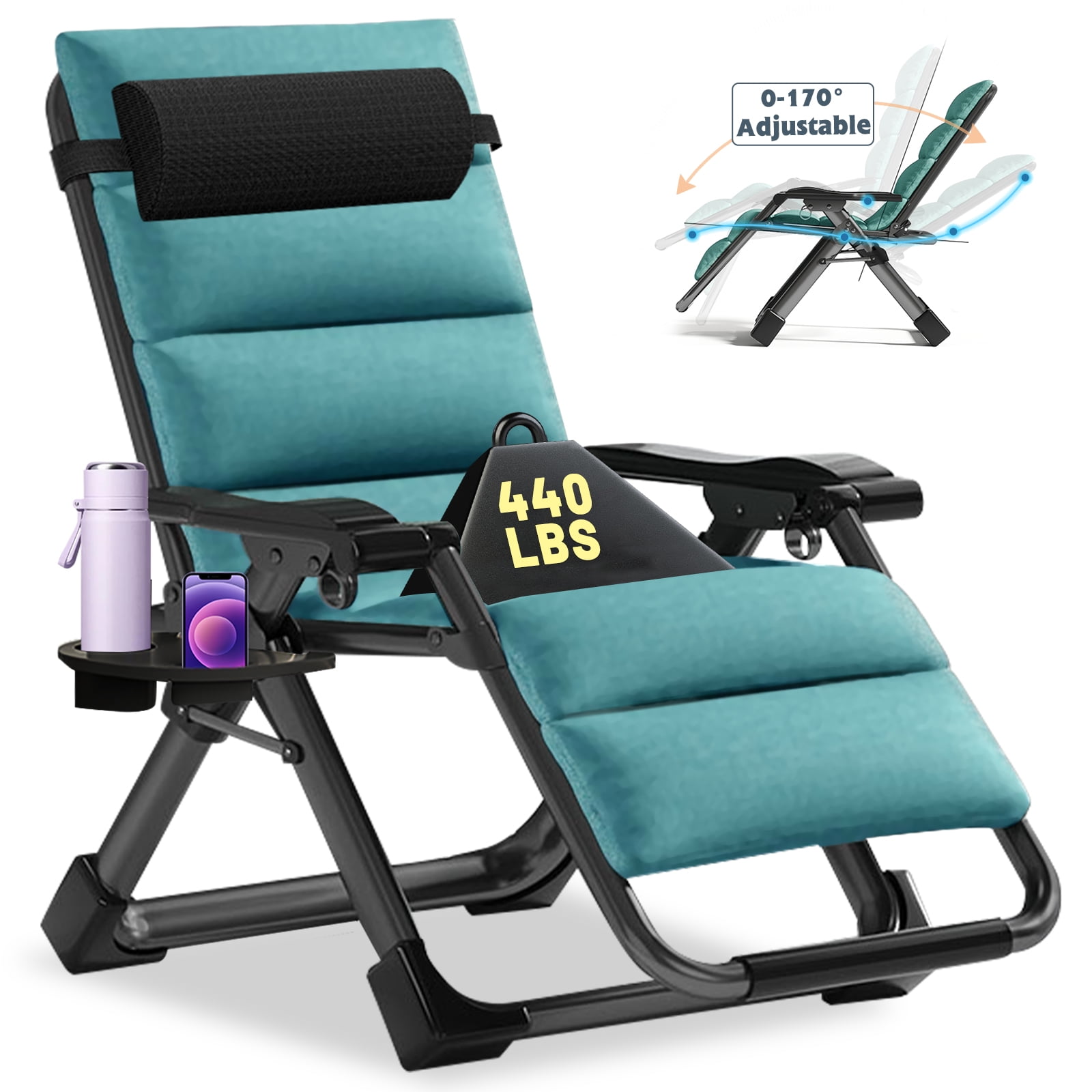 ABORON Adjustable Zero Gravity Lounge Chair with Removable Cushion and ...