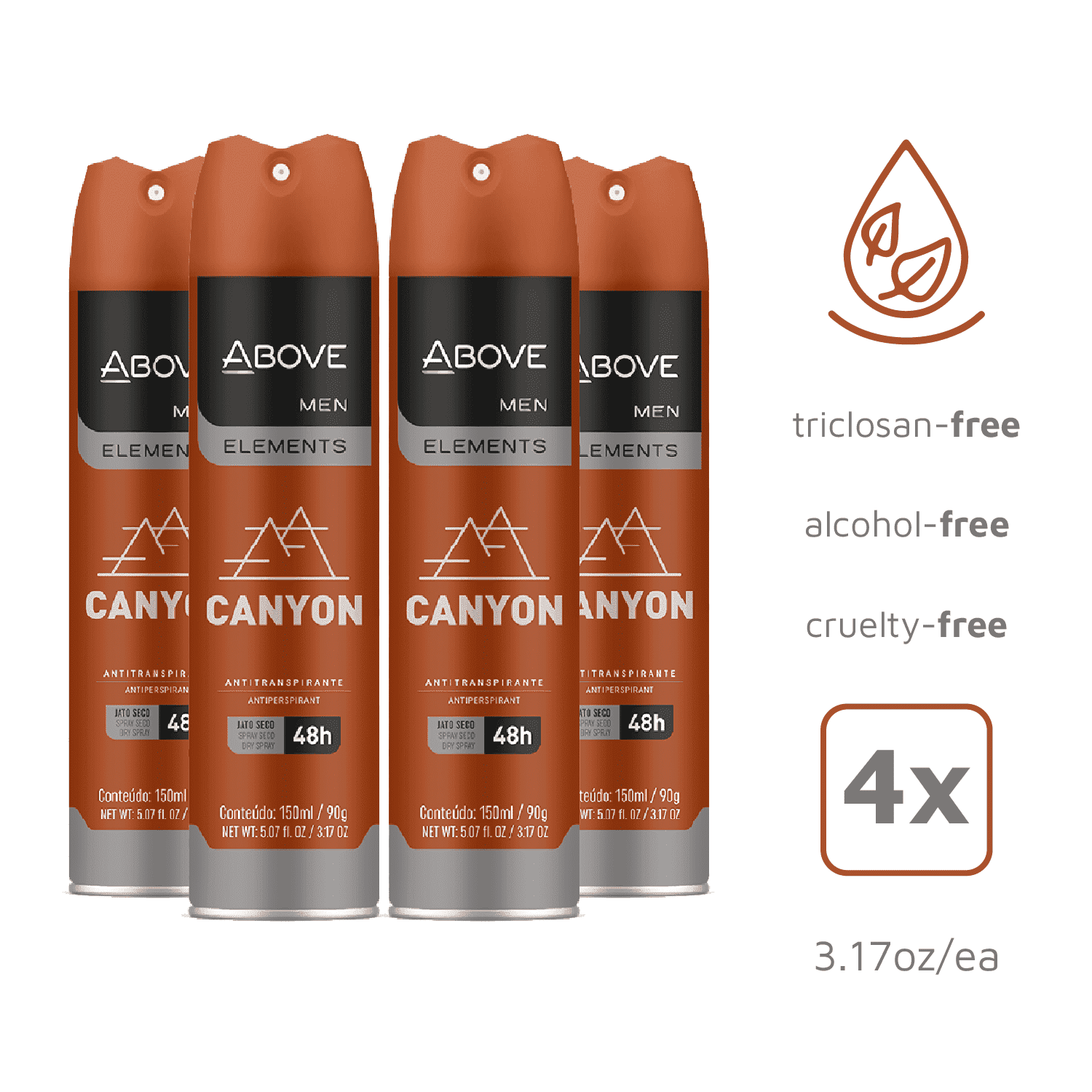 ABOVE Men Elements Canyon Antiperspirant Spray, 48-Hour Protection, 5. ...