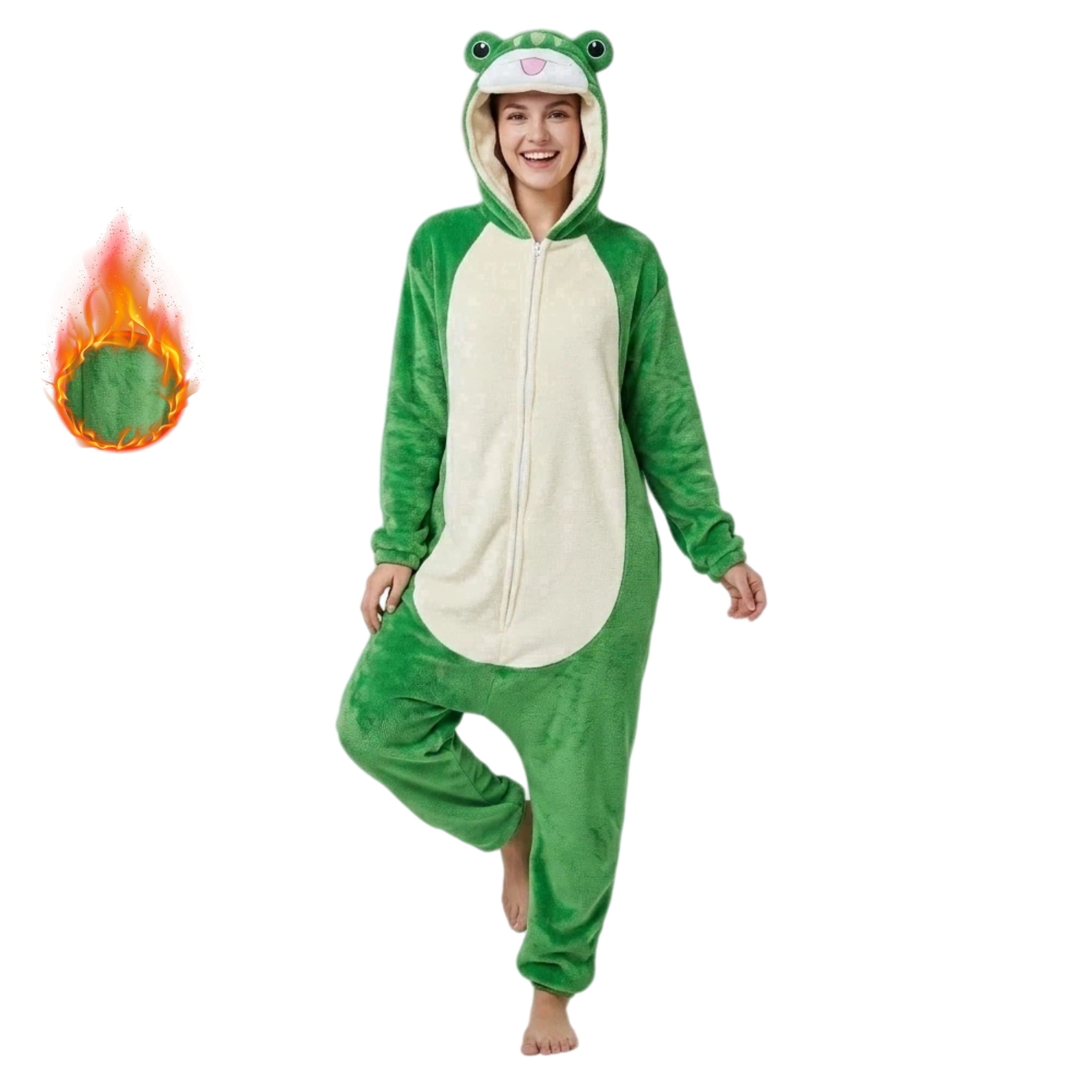 ABOYIART Unisex Adult Frog Hooded Onesie Pajamas, Soft Flannel Animal ...