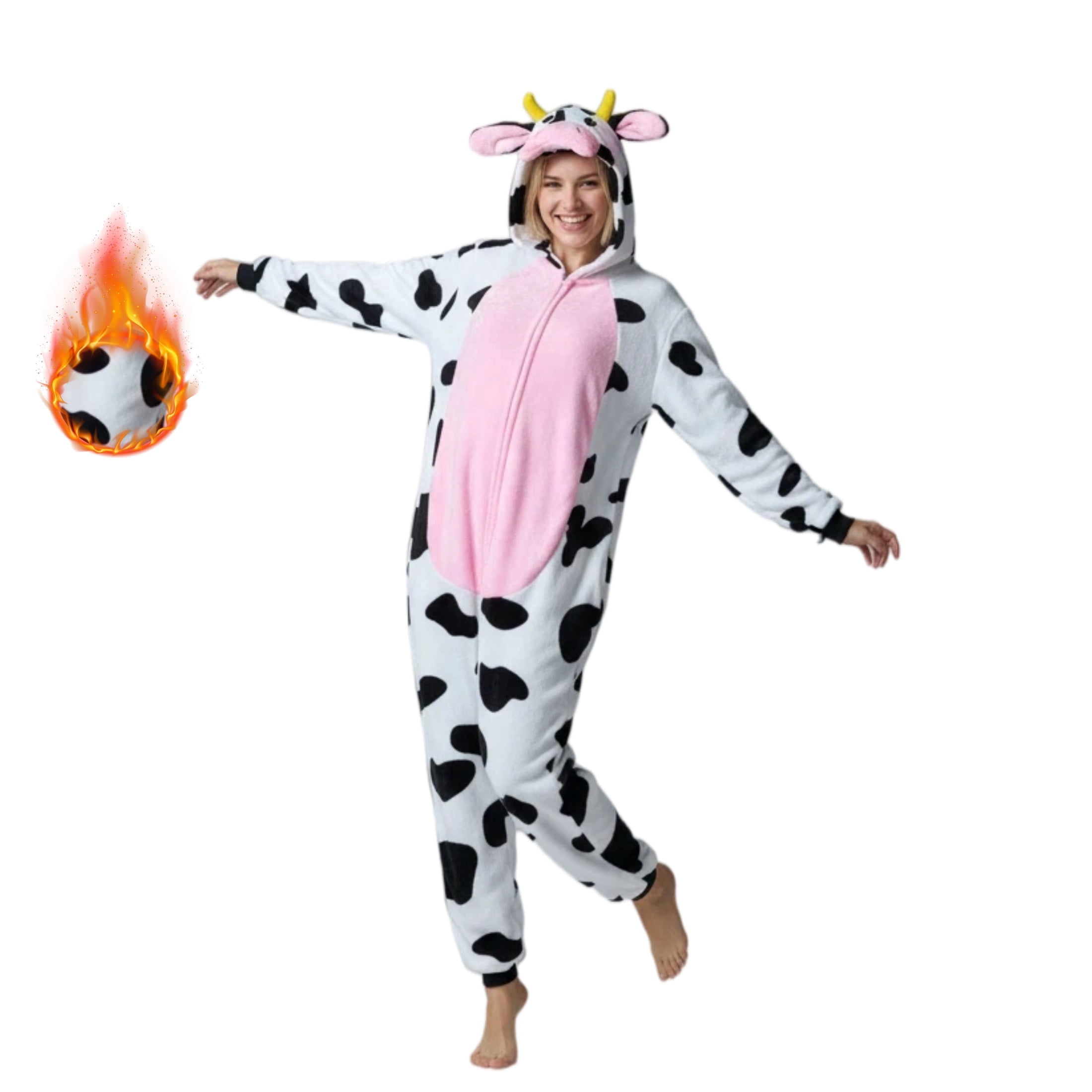 ABOYIART Unisex Adult Pink COW Hooded Onesie Pajamas, Soft Flannel ...