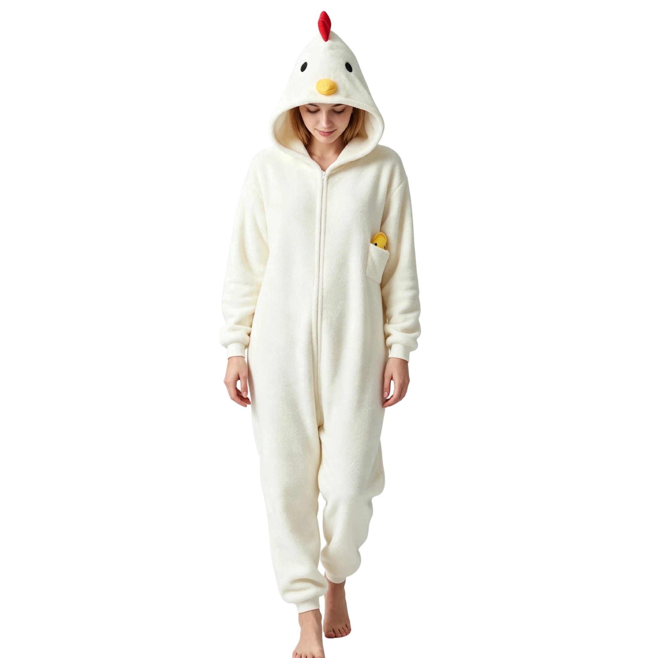 ABOYIART Unisex Adult White Chick Hooded Onesie Pajamas, Soft Flannel ...