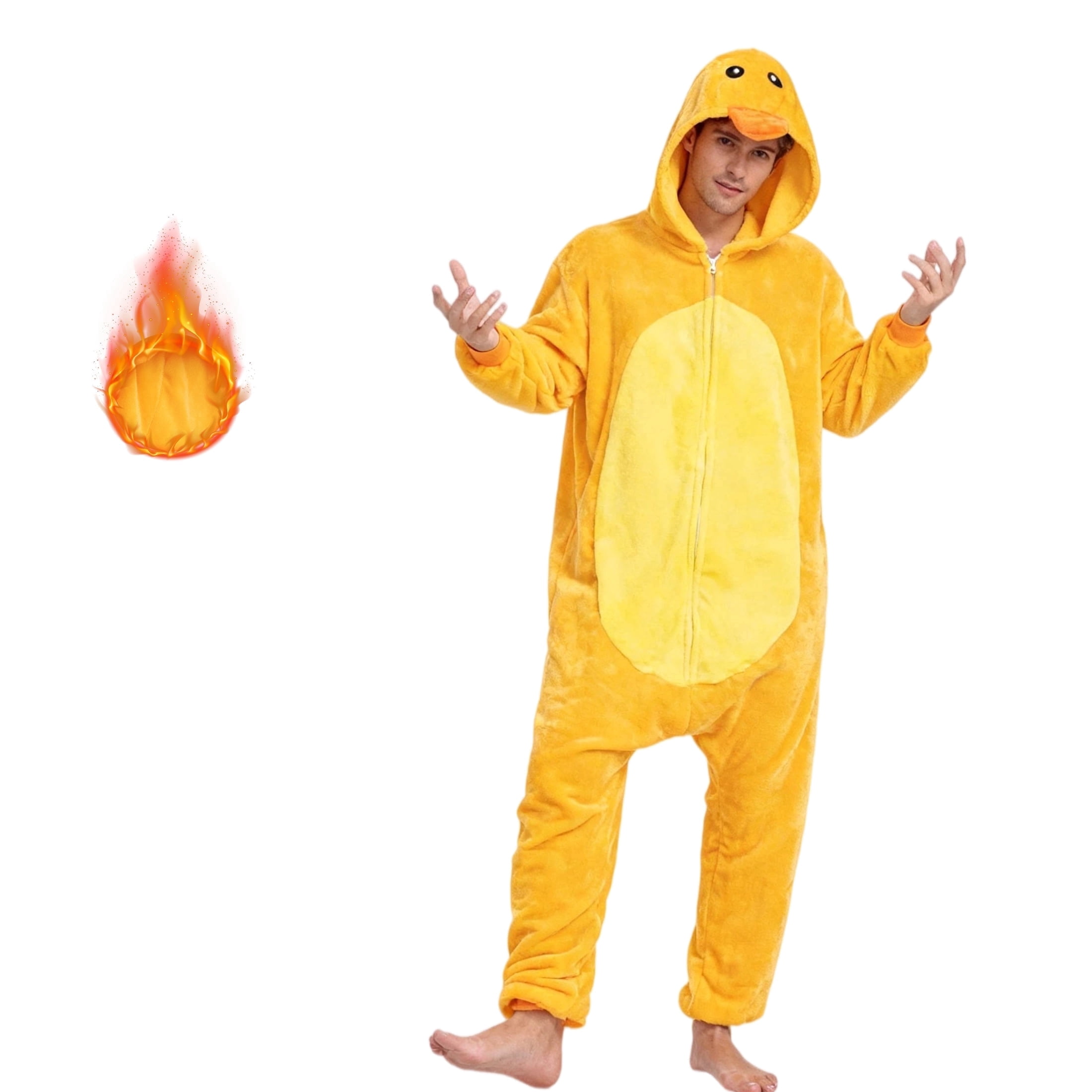 ABOYIART Unisex Adult Yellow Duck Hooded Onesie Pajamas, Soft Flannel ...