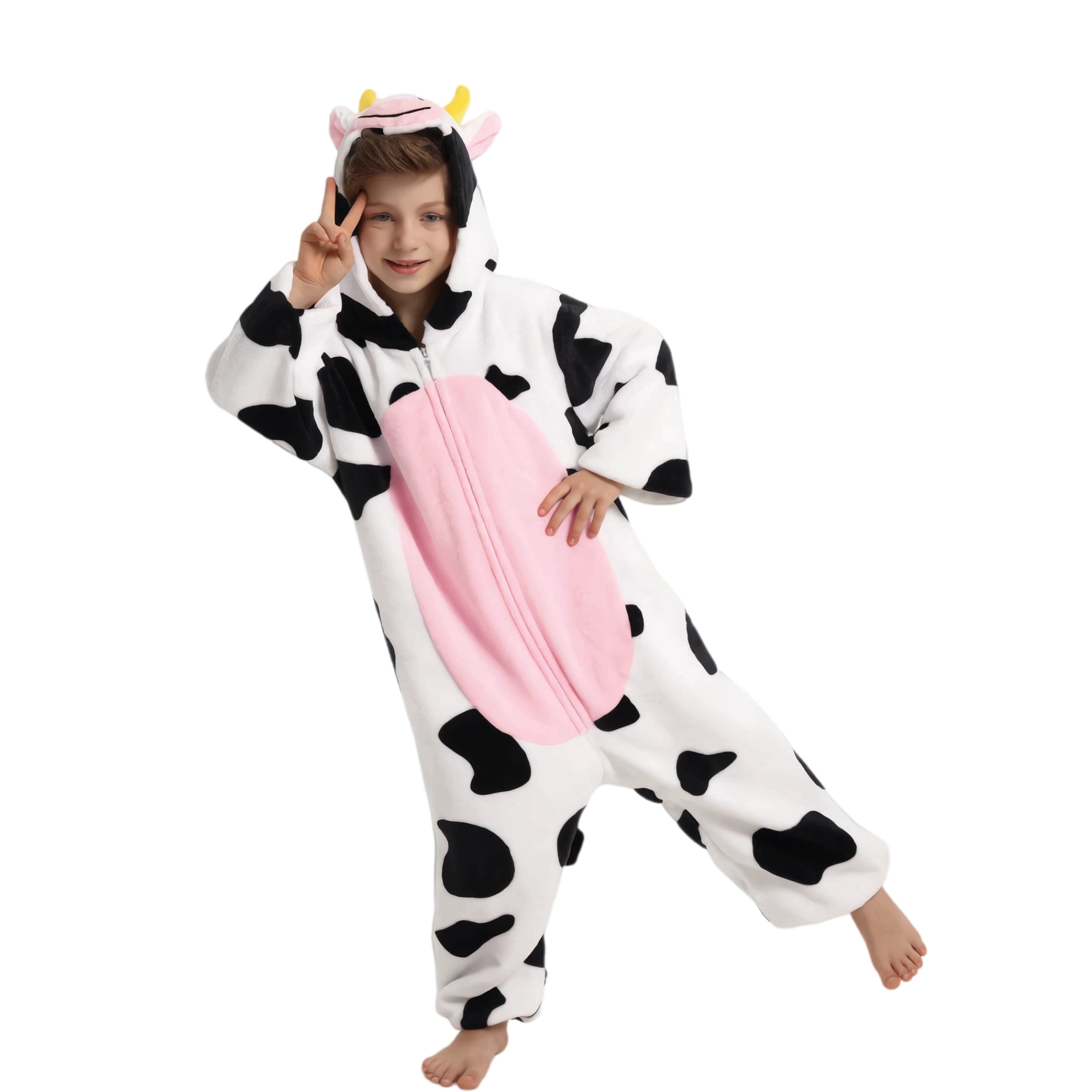 ABOYIART Unisex Kids Pink Cow Hooded Onesie Pajamas, Soft Flannel One ...