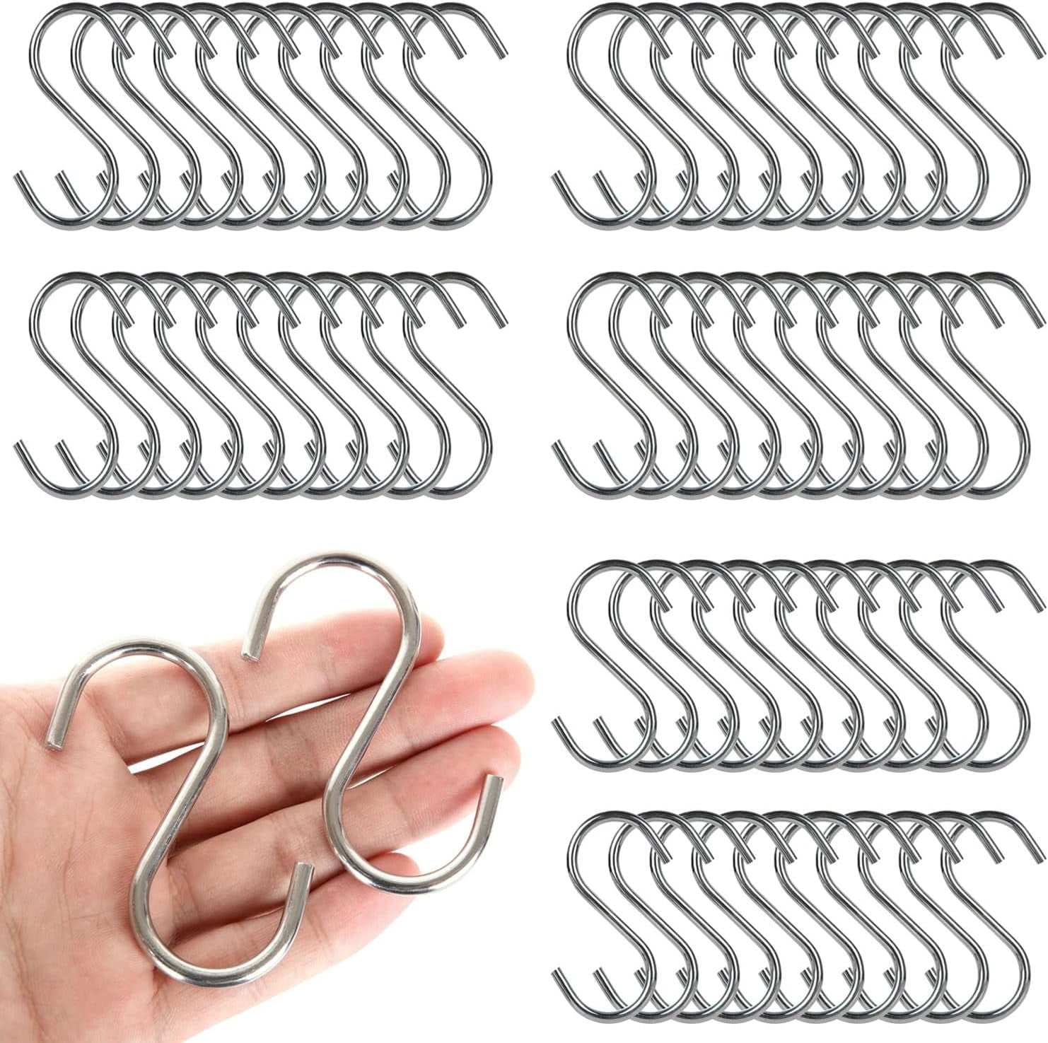 ABPETE 100 Pack S Hooks - 2.8 Inch Small Heavy Duty Stainless Steel S ...