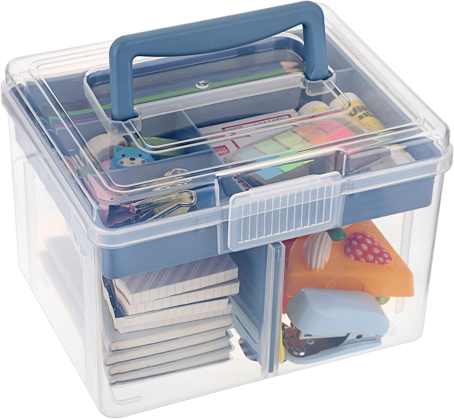ABPETE 2 Layer Clear Plastic Dividing Storage Box with Removable Tray ...