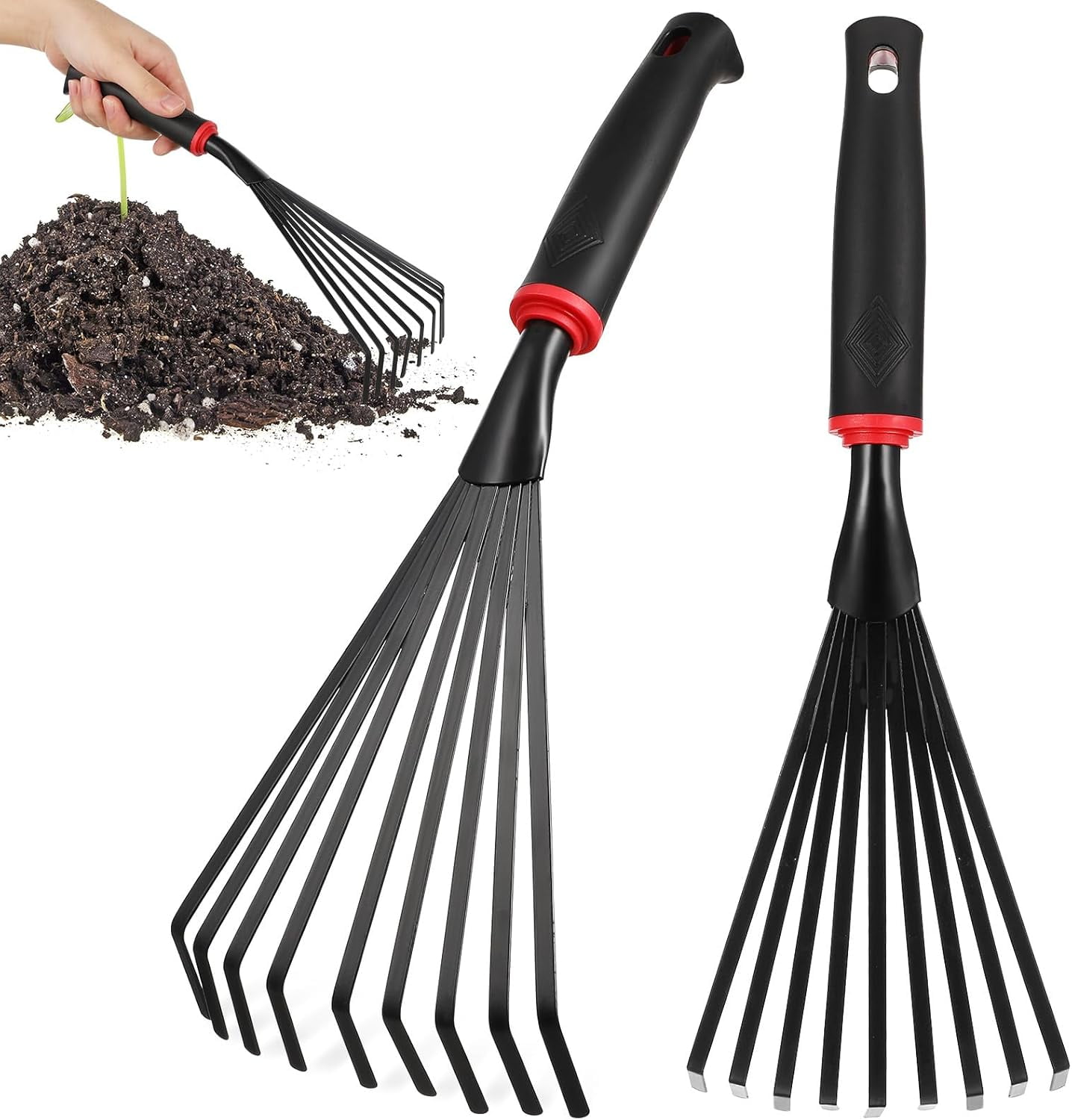 ABPETE 2pcs Gardening Hand Rakes Metal Ash Rakes Hand Tiller Mini ...
