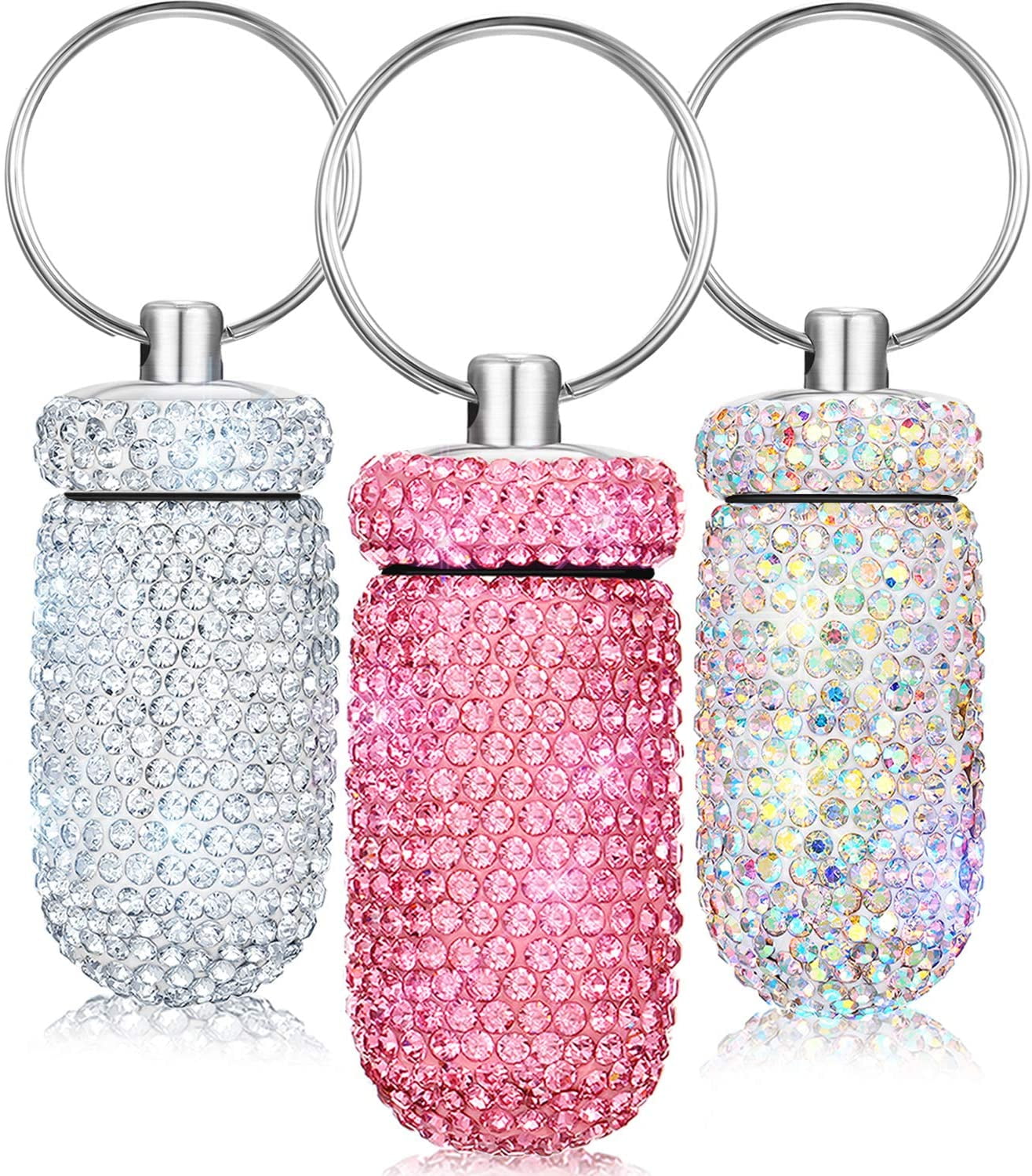 ABPETE 3 Pieces Bling Pill Container Portable Pill Bottle Case ...