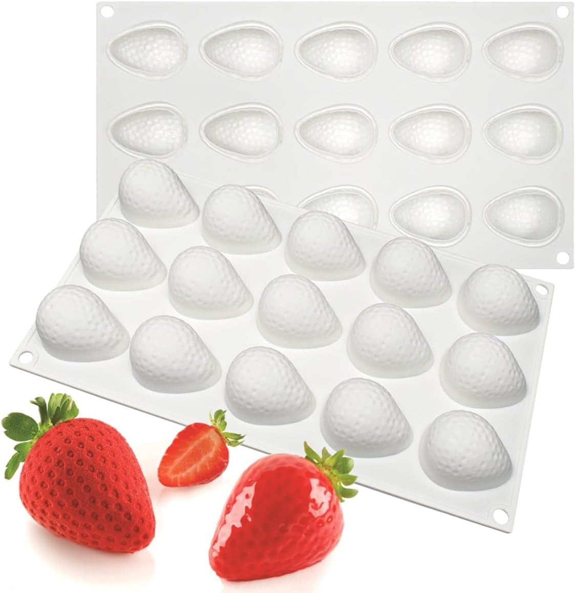 ABPETE 3D Strawberry Silicone Gummy Mold 15 Cavity Half Strawberry ...