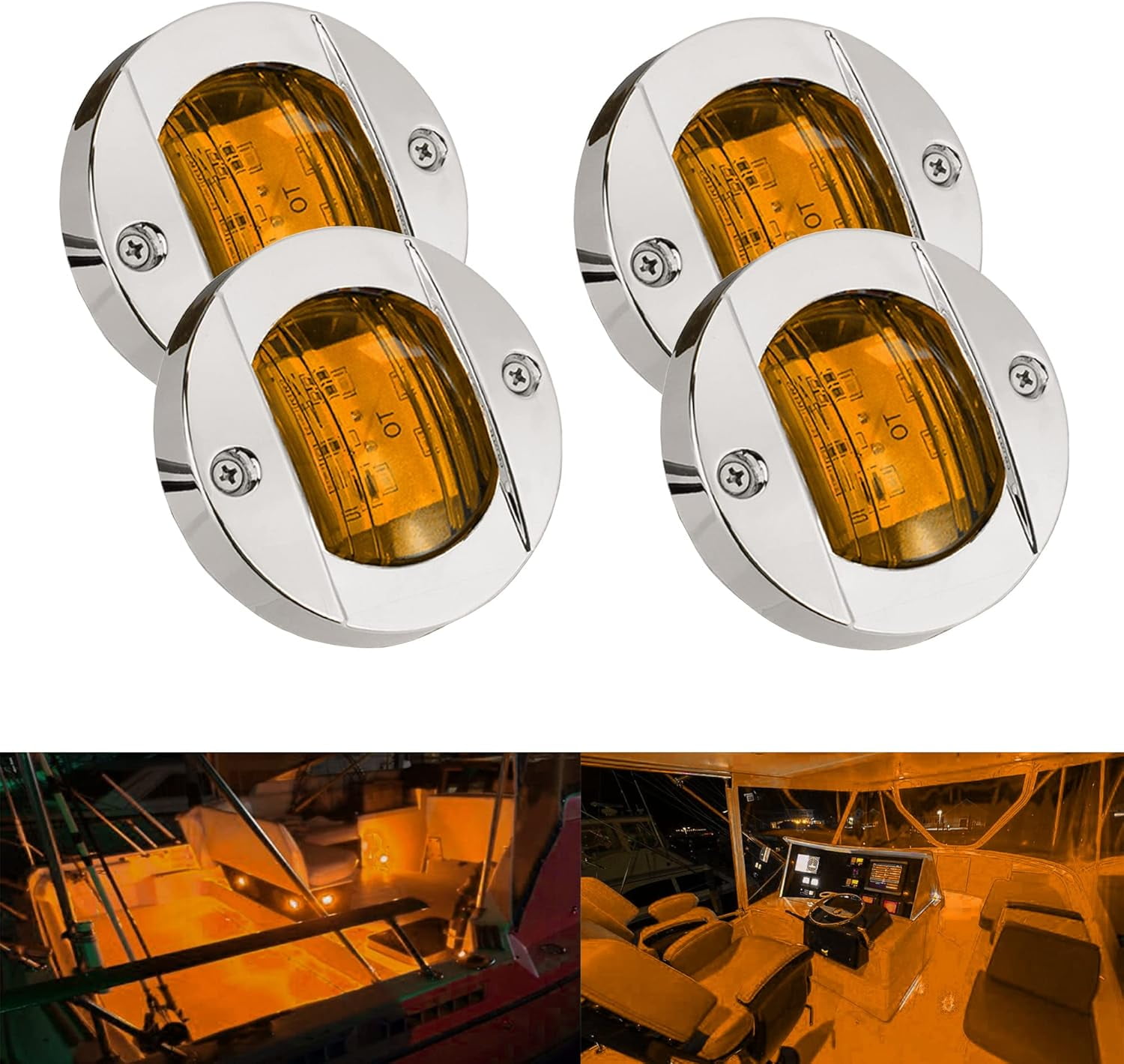 ABPETE 4Pcs Amber LED Boat Light,Waterproof 12V 3in Round Navigation ...