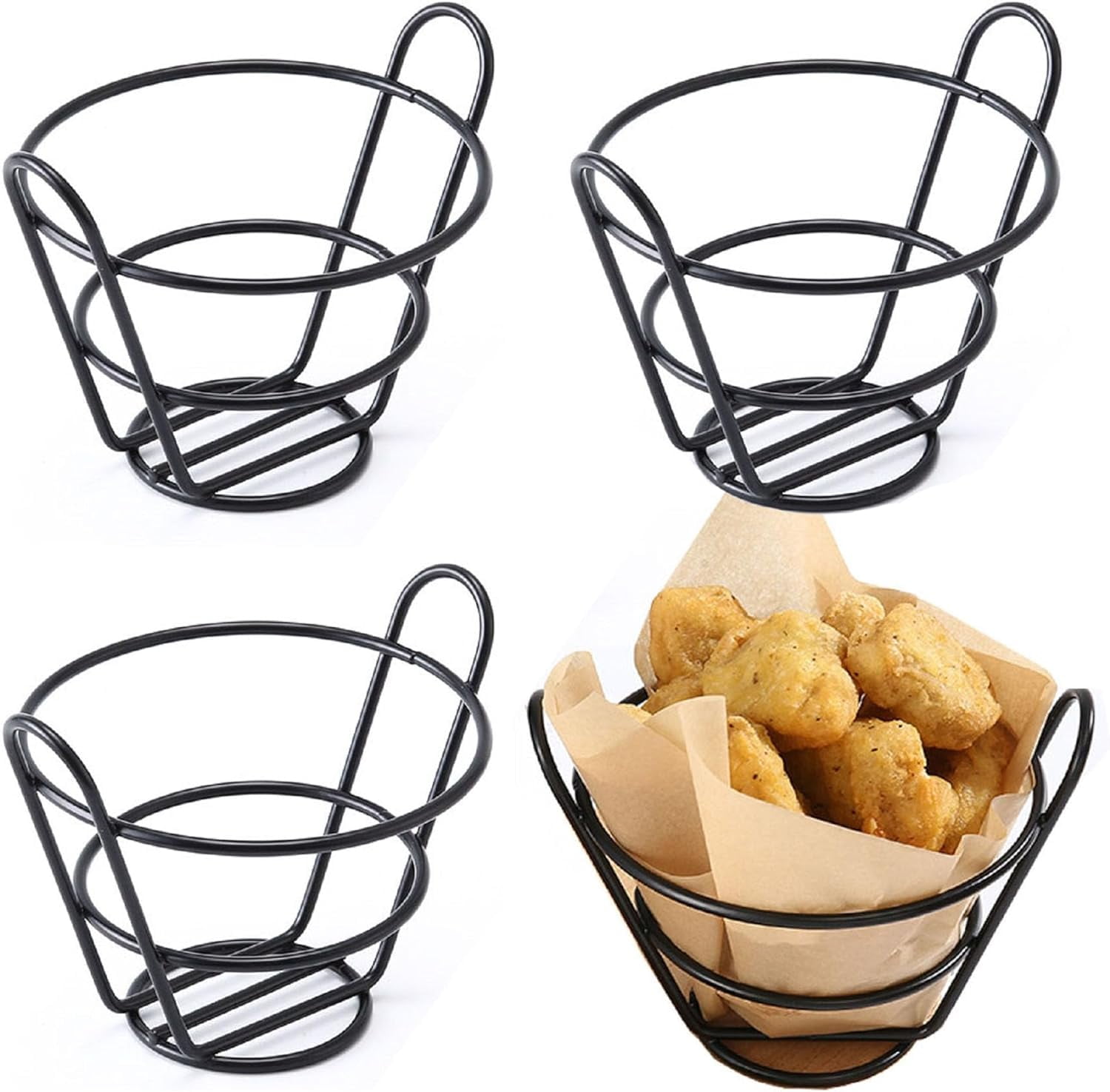 ABPETE 4Pcs French Fries Stand Cone Basket Fry Holder Metal Cone Snack ...