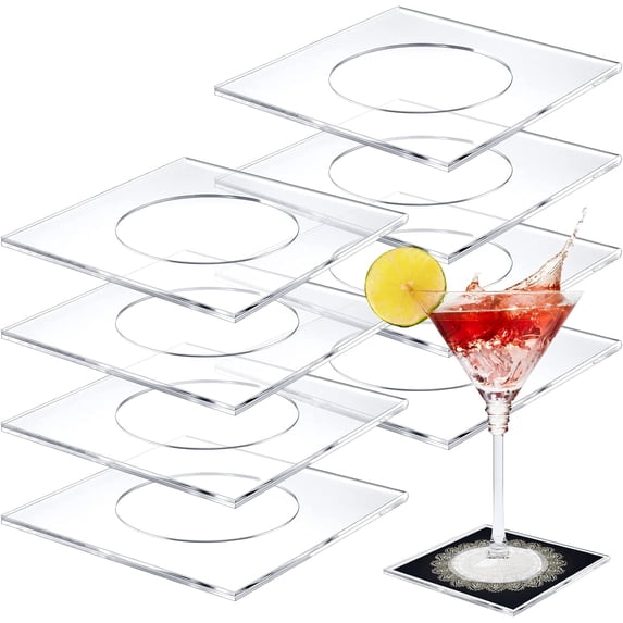 ABPETE 8 Pack Acrylic Coasters DIY Cocktail Napkin Holder Square Clear ...