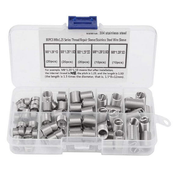 ABPETE 80-Piece M8x1.25 Helical Coil Insert Kit - Stainless Steel ...