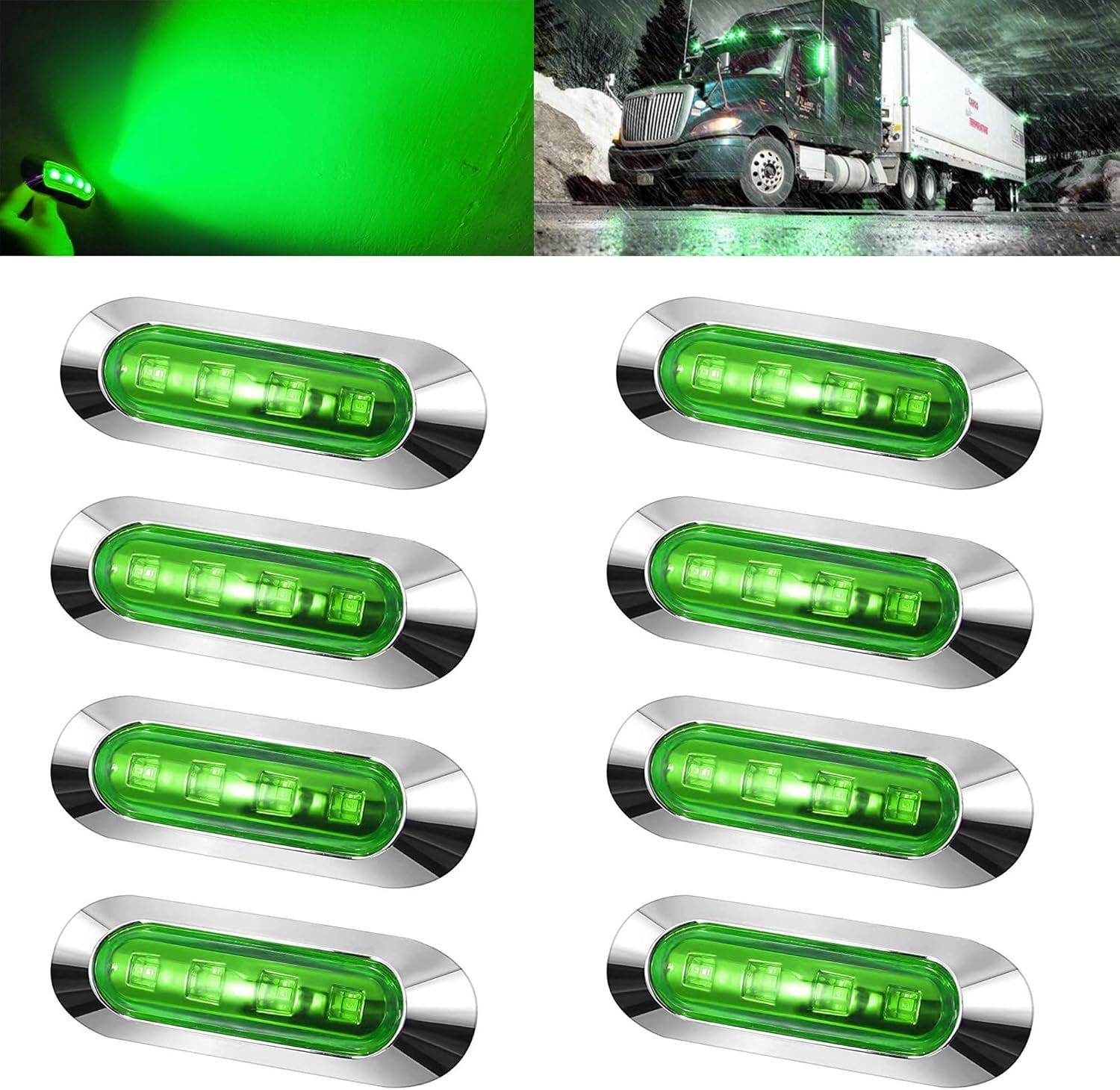 ABPETE 8Pcs Green LED Side Marker Light Truck Trailer Light Front Rear ...