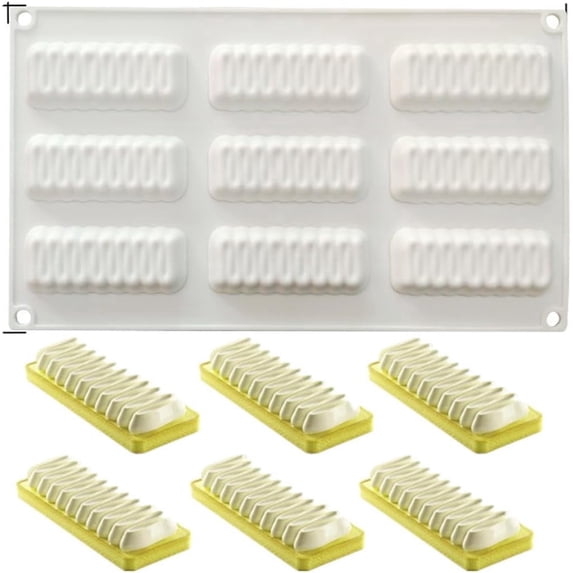 ABPETE 9-Cavity Ribbed Rectangle Silicone Mold, Mini Oblong Mousse Cake ...