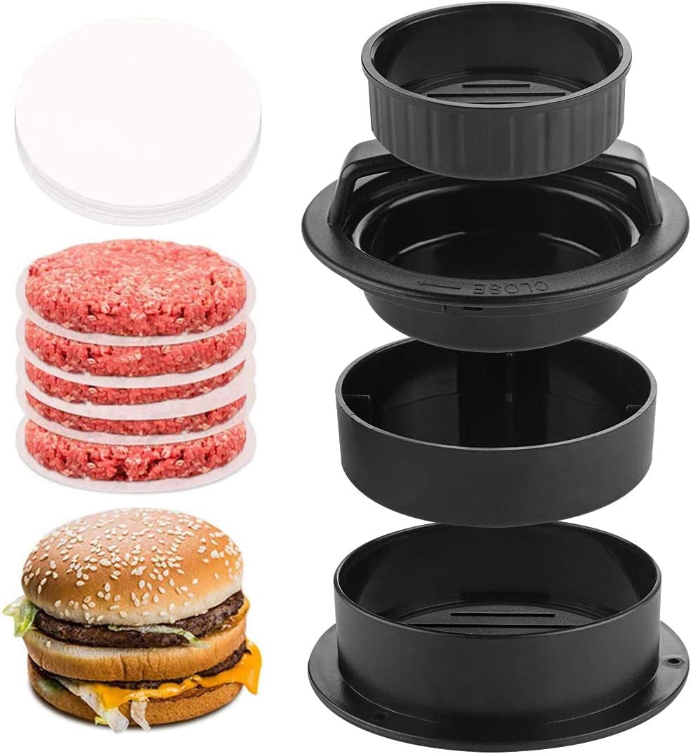 ABPETE Burger Press with Wax Patty Papers, 3-in-1 Non-Stick Hamburger ...