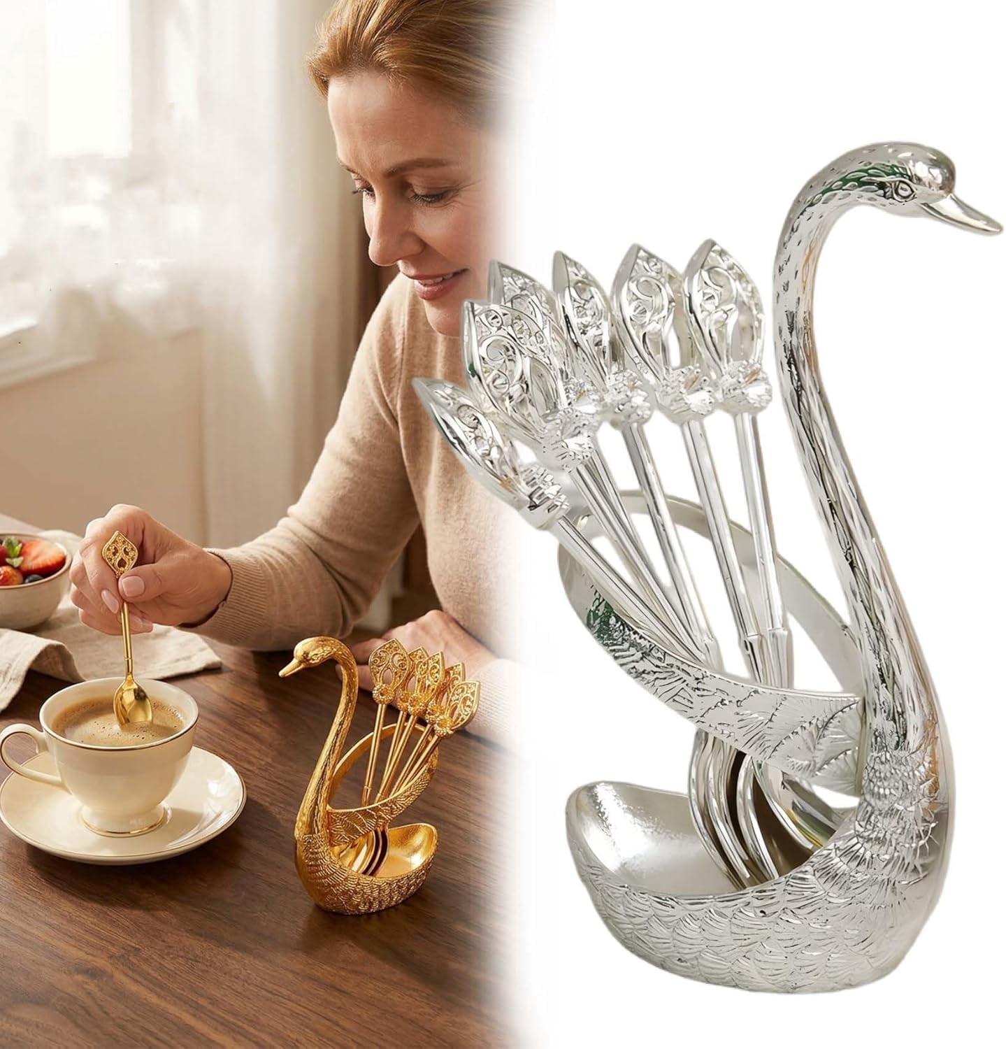 ABPETE Elegant Swan,Design Coffee Spoon Set,Decorative Stirring Spoons ...
