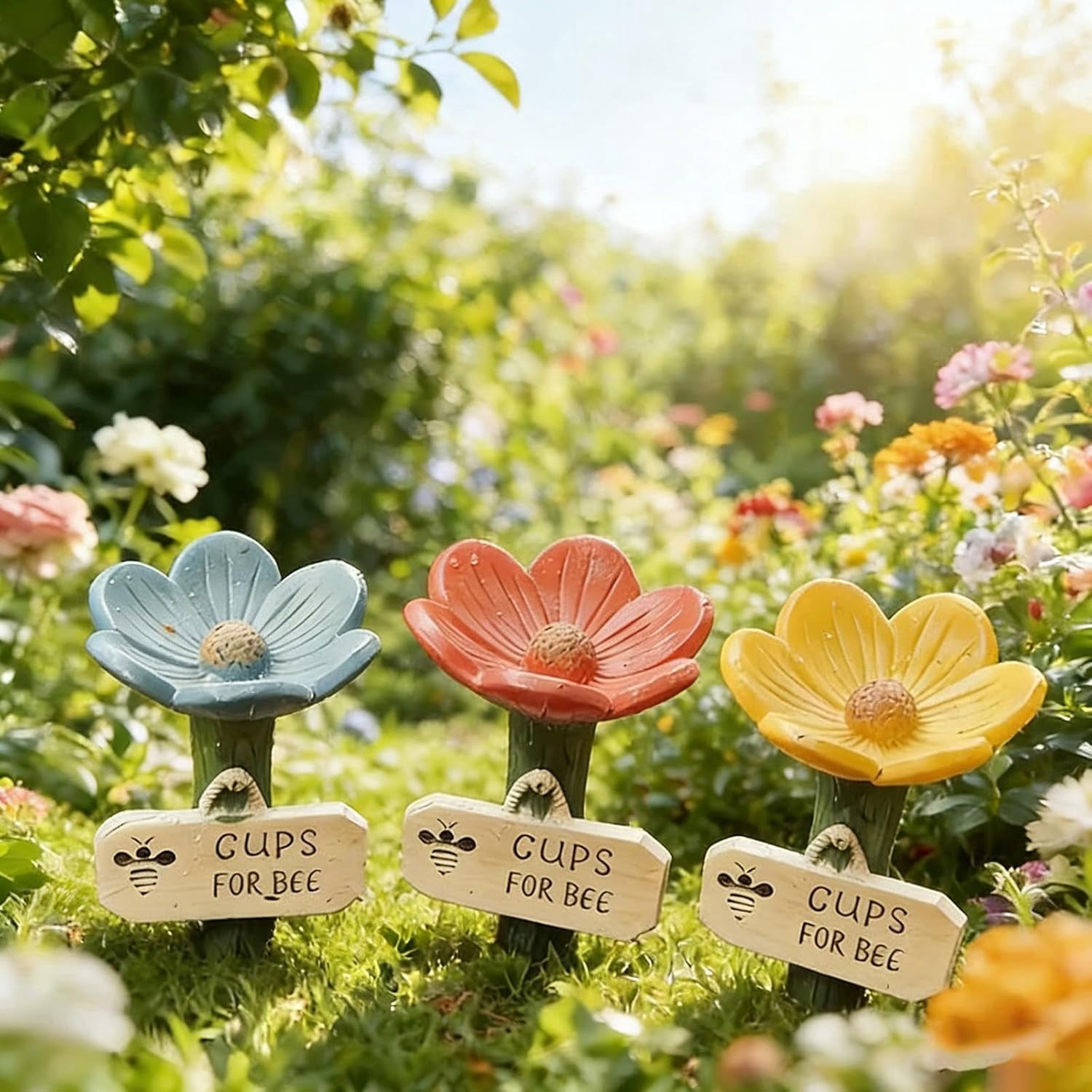 ABPETE Flower-Shaped Ceramic Bee & Butterfly Feeder,Outdoor Pollinator ...