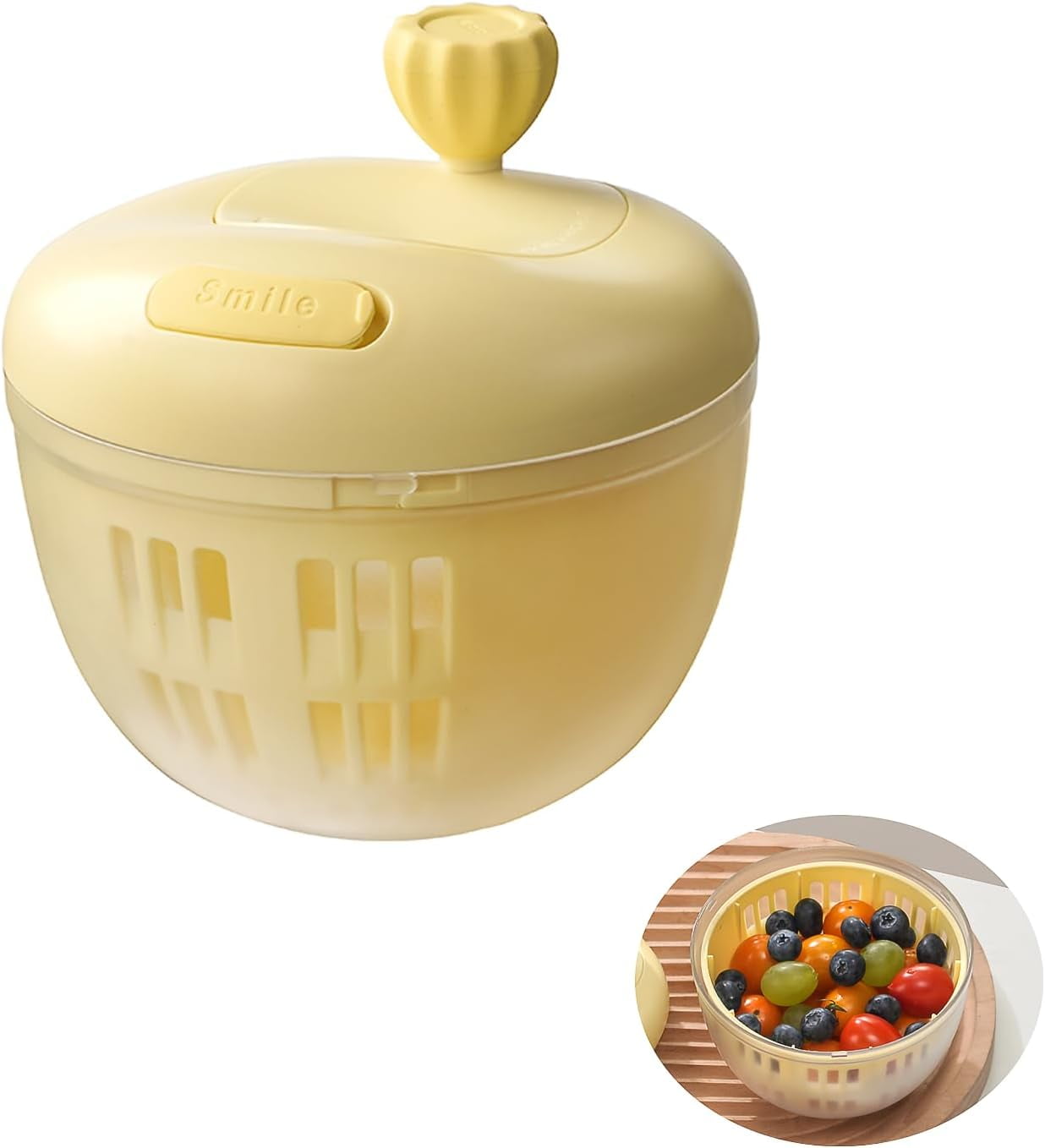 ABPETE Fruit Washing Bowl Container with Lid,360 °Rotating with Handle ...