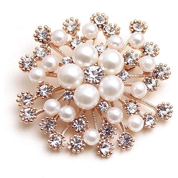 ABPETE Glittering Snowflake Brooch Pin,Imitation Pearl & Crystal Flower ...