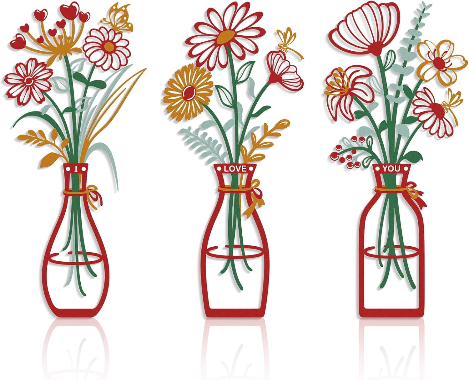 ABPETE Metal Flower Wall Art with Vase,Minimalist Floral Sculpture for ...
