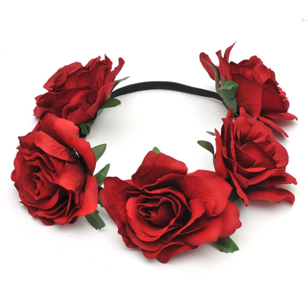 ABPETE Rose Flower Crown, Floral Headpiece for Women and Girls - Red ...