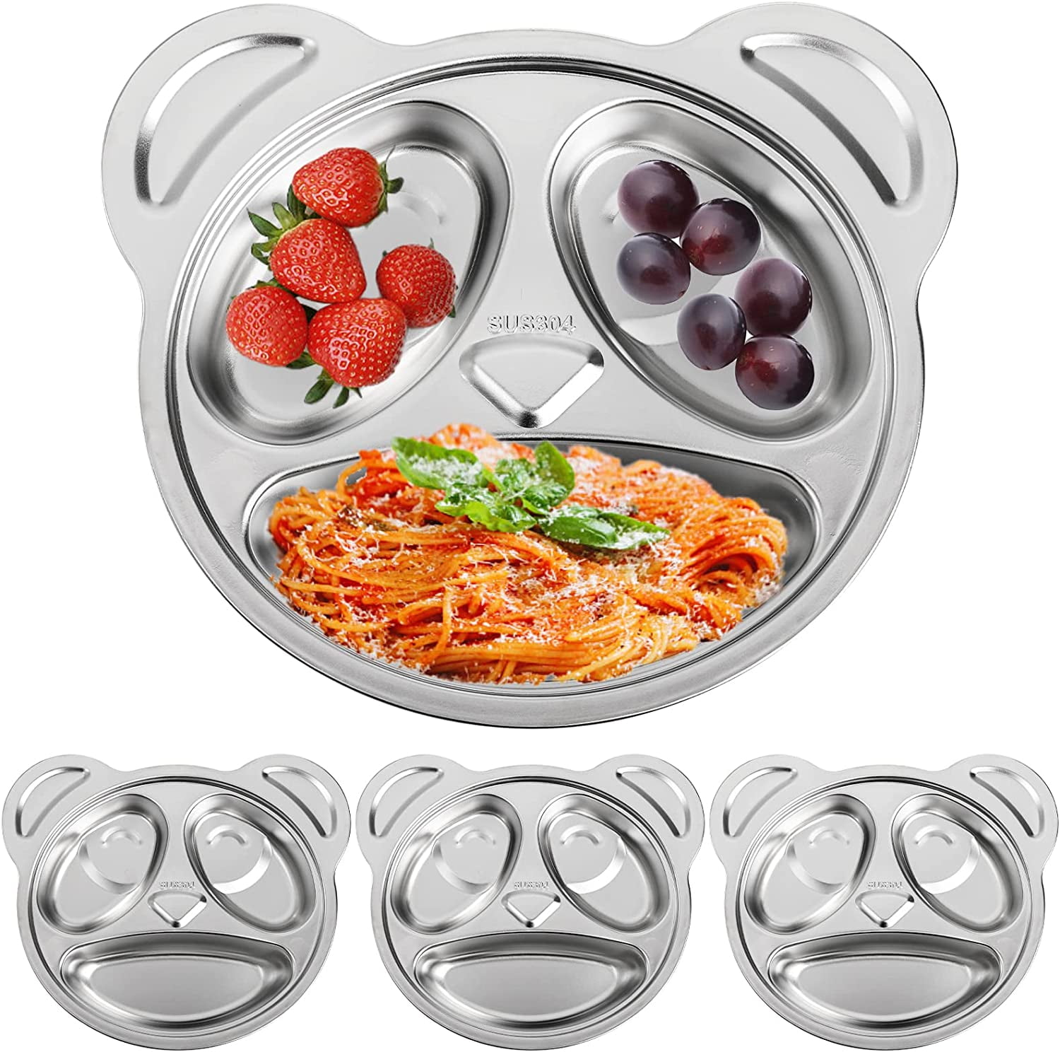 ABPETE Set of 4 Stainless Steel Divided Plates, 3 Sections Unbreakable ...