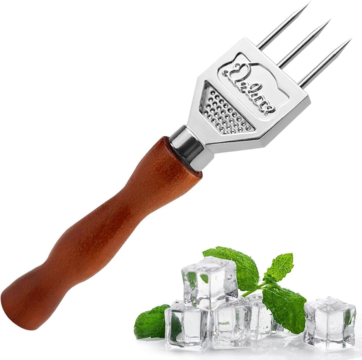 ABPETE Stainless Steel Ice Crusher Metal Ice Pick Ice Chipper with Wood ...