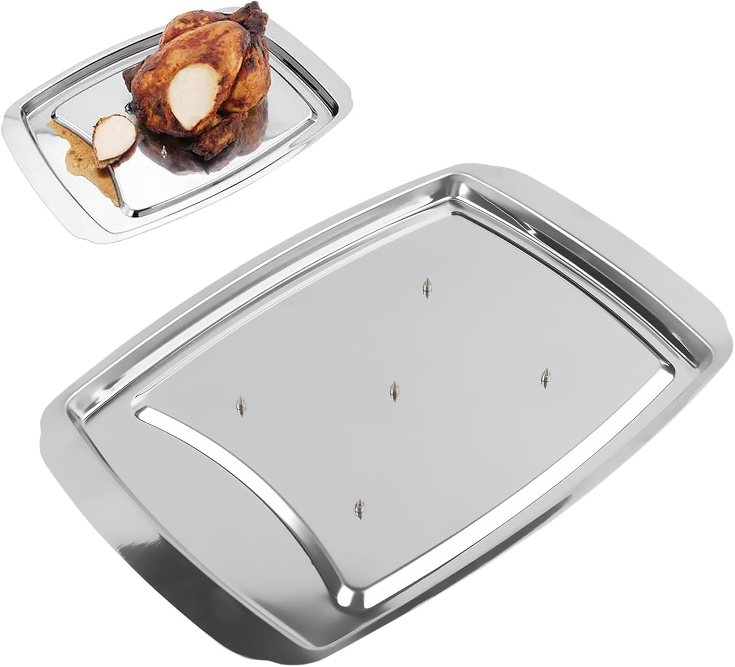 ABPETE Stainless Steel Spiked Carving Tray with 5 Spikes & Juice Groove ...