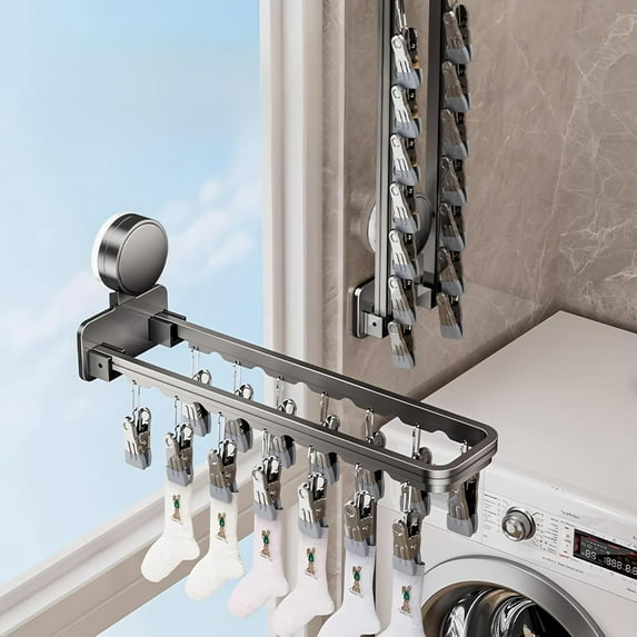 ABPETE Suction Cups Clothes Drying Rack with 14 Clips,Collapsible ...