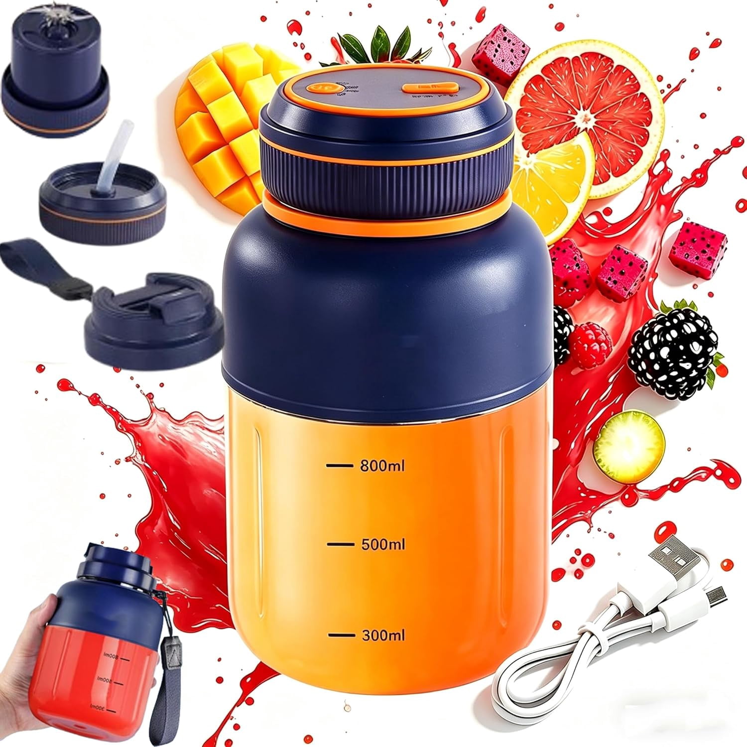 ABPETE Wireless Juicer Cup,Portable Blender with 38 Blades, USB ...