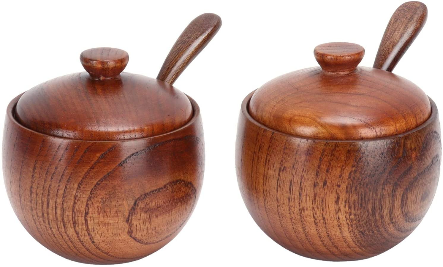 ABPETE Wooden Salt Boxes Set with Spoons and Lids, Round Storage ...