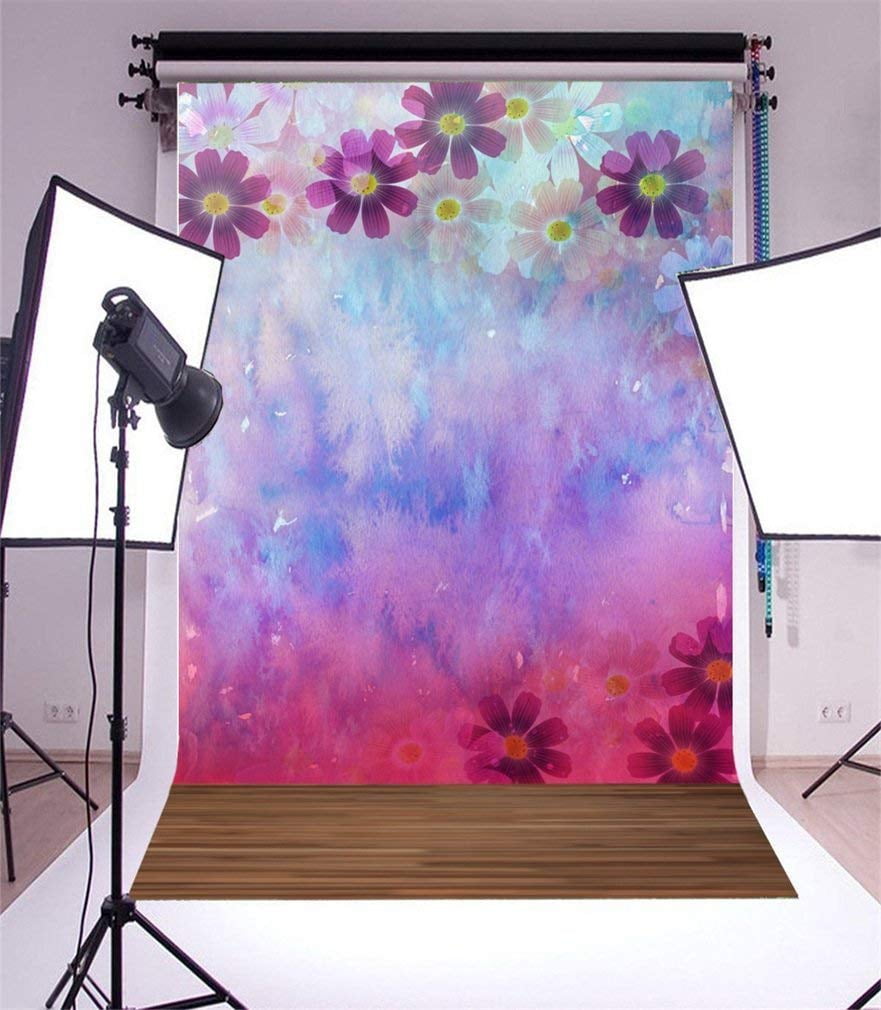 ABPHOTO 5x7ft Photography Backdrop Bokeh Halos Fresh Flowers Wooden ...