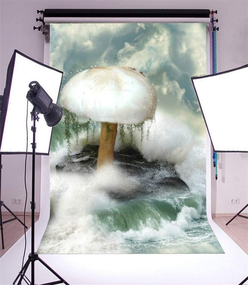 ABPHOTO 5x7ft Photography Backdrop Fairytale Mushroom Green Vine Waves ...