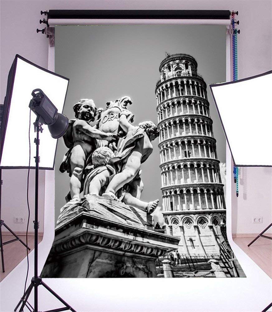 ABPHOTO 5x7ft Photography Backdrop Leaning Tower of Pisa in Black and ...