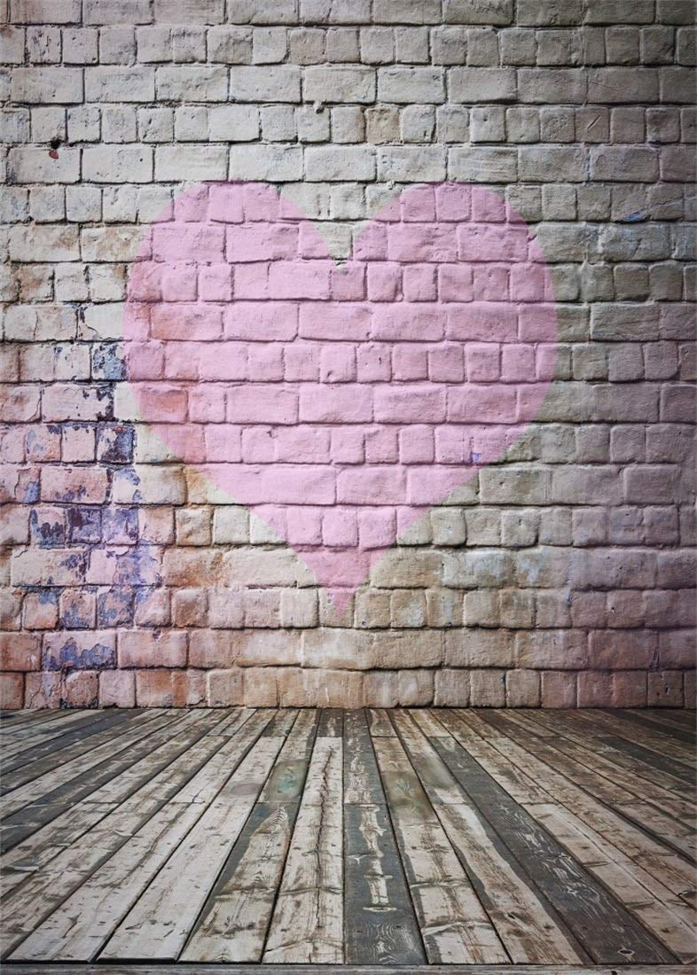 ABPHOTO 5x7ft Photography Backdrop Painted Pink Hearts on Brick Wall ...