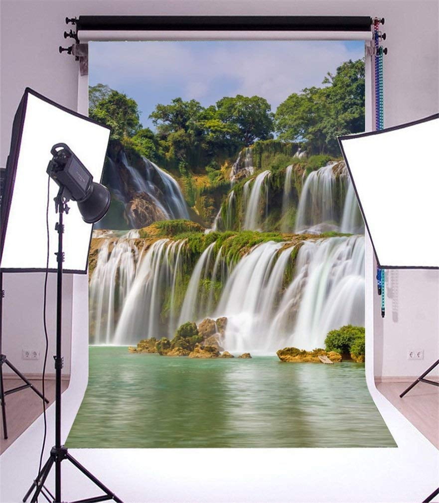 ABPHOTO 5x7ft Photography Backdrop Spring Waterfall Trees Green Grass ...